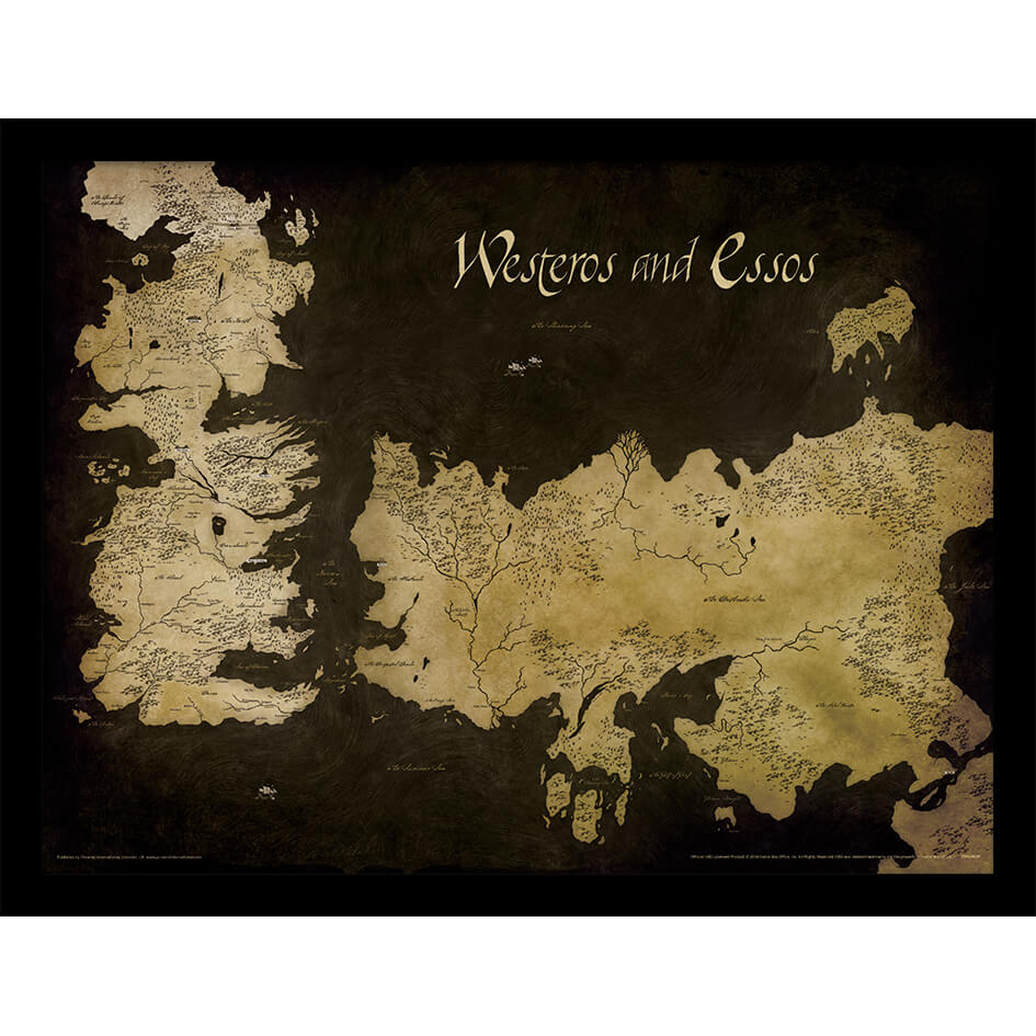 Game of Thrones - Westeros And Essos Antique Map - Framed 30x40cm Print ...