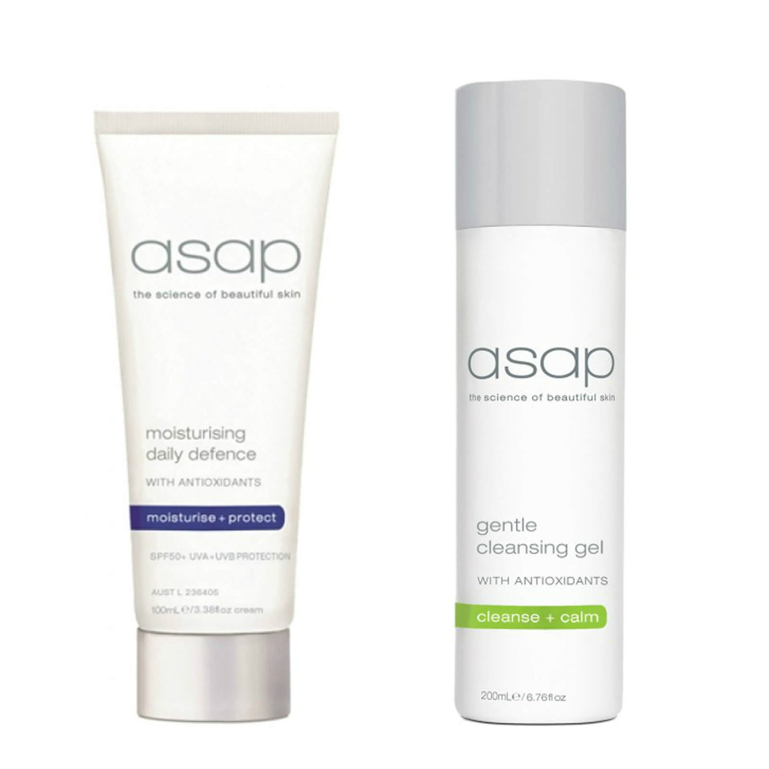 asap Gentle Cleansing Gel 200ml + Moisturising Daily Defence SPF50 ...