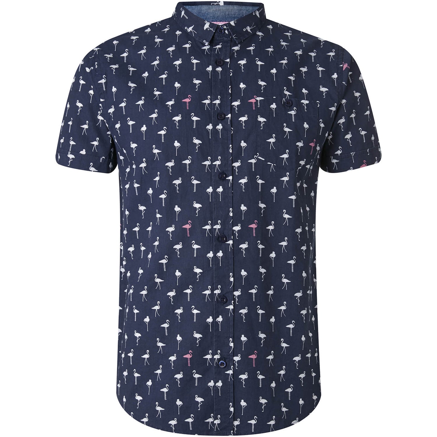 Brave Soul Men s Braun Bird Print Short Sleeve Shirt Navy Mens Clothing Zavvi UK