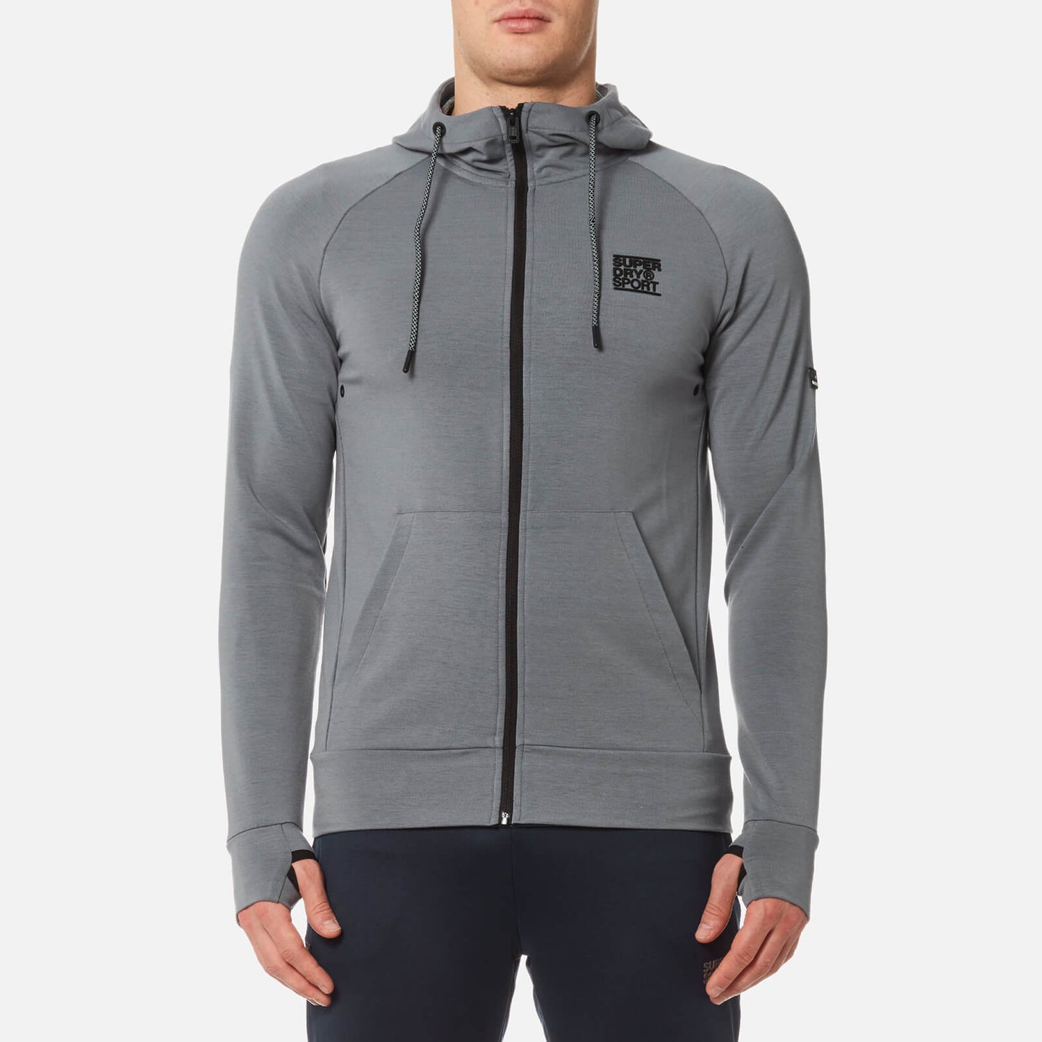 Superdry Sport Mens Gym Training Zip Hoody Light Grey