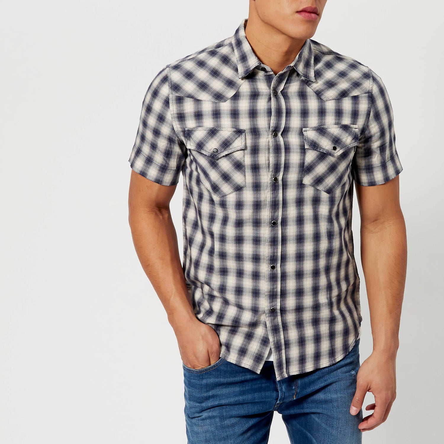 Diesel Men's East Short Sleeve Checked Shirt - Peacock Blue | TheHut.com
