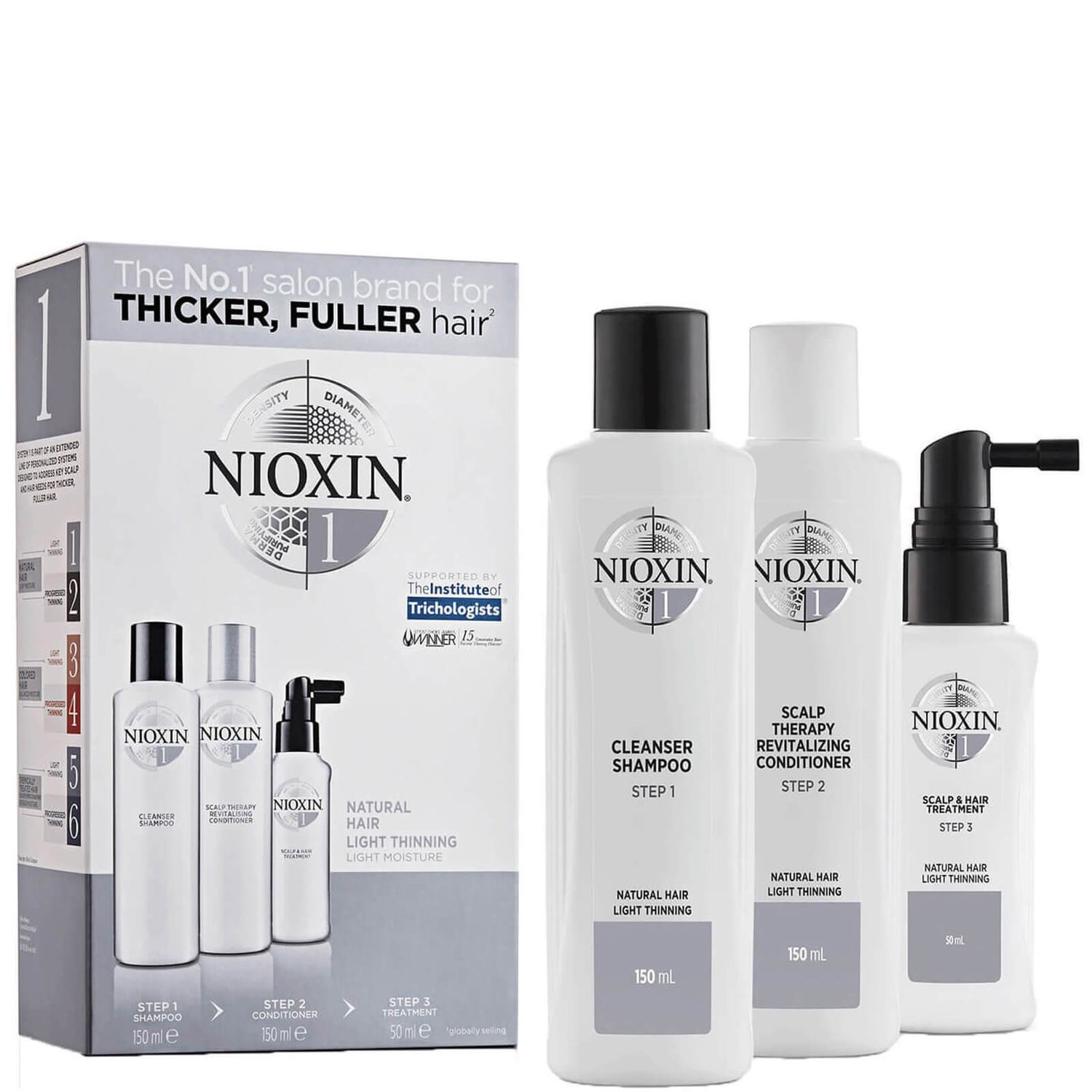 NIOXIN 3-Part System 1 Trial Kit for Natural Hair with Light Thinning ...
