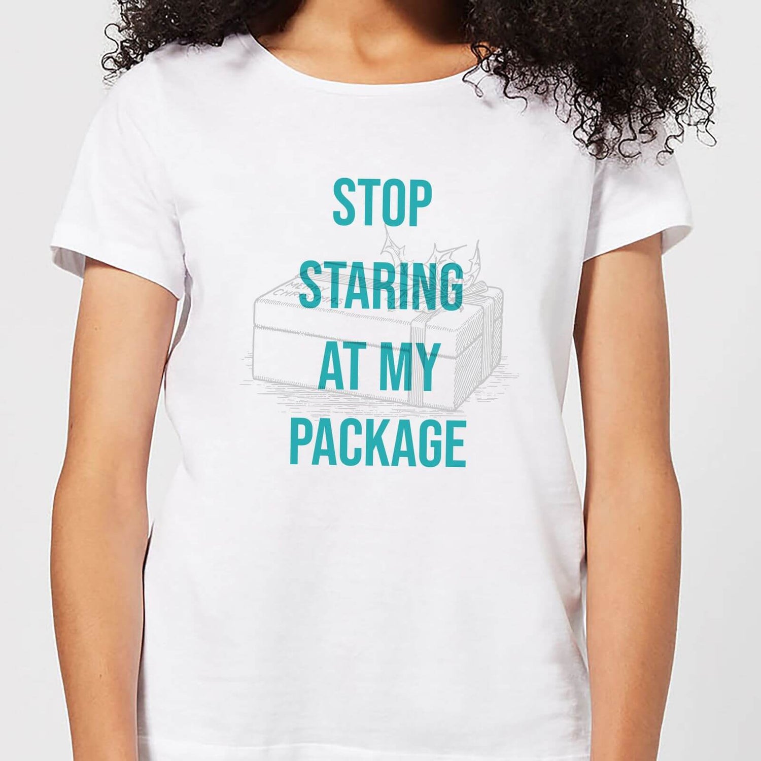 Stop Staring At My Package Women's Christmas T-Shirt - White - IWOOT UK