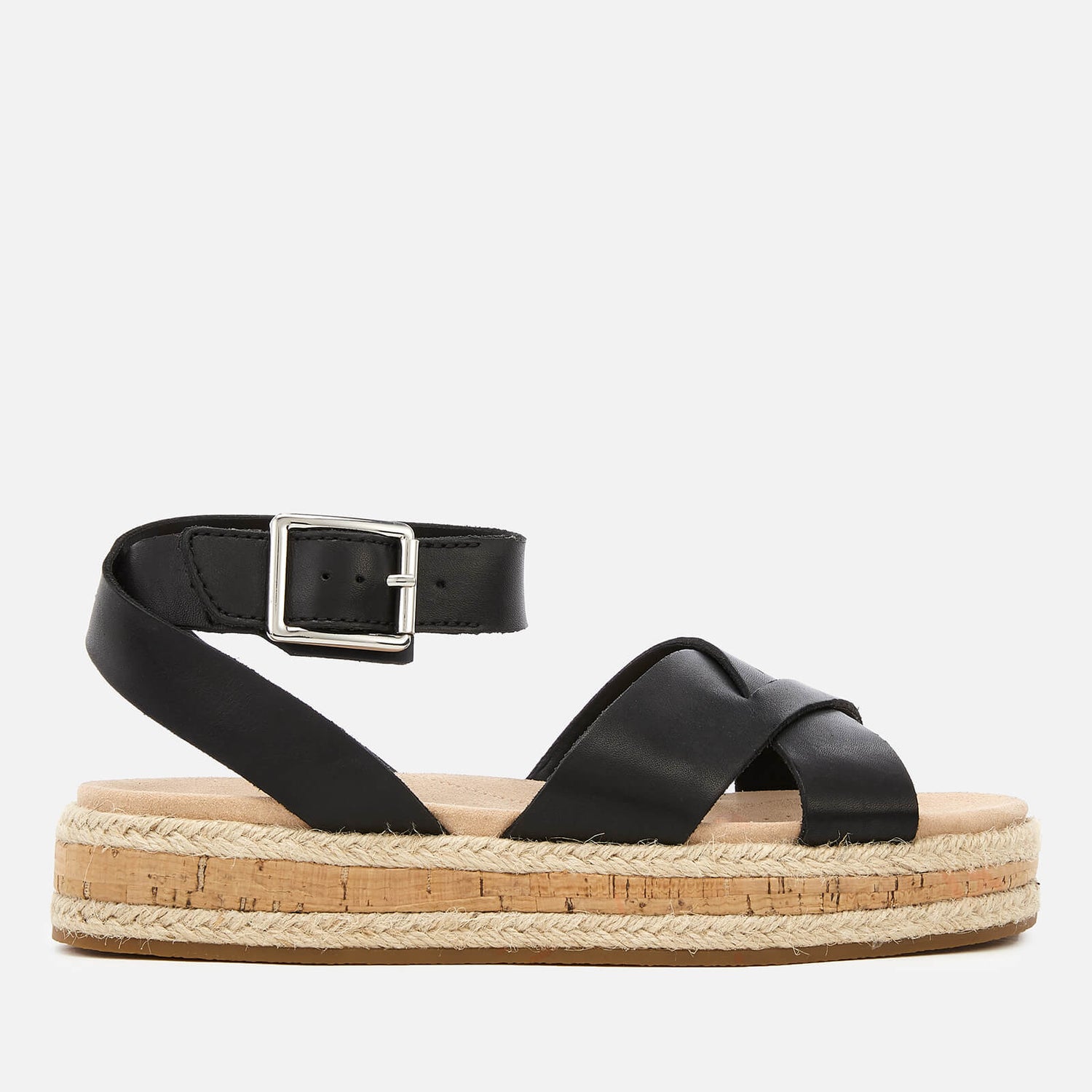 Clarks Women's Botanic Poppy Leather Flatform Sandals - Black | TheHut.com