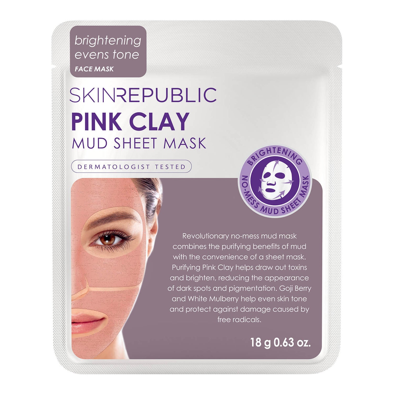 Skin Republic Pink Clay Mud Face Sheet Mask 18g - LOOKFANTASTIC