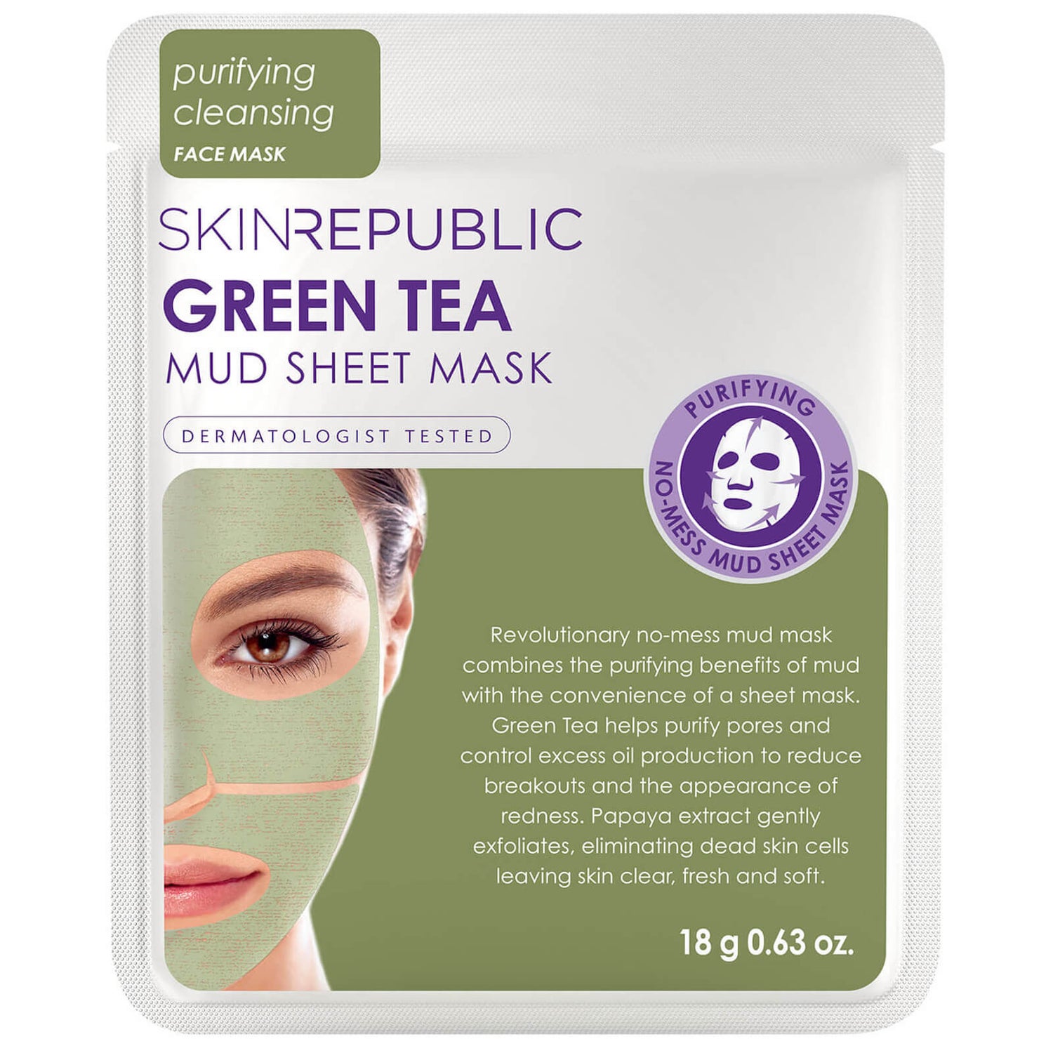 Skin Republic Green Tea Mud Face Sheet Mask 18g - lookfantastic