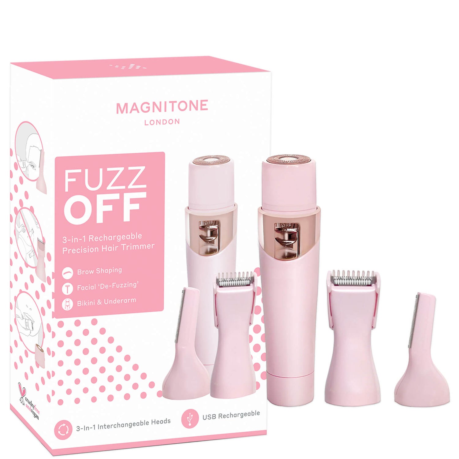 Magnitone FuzzOff 3-in-1 Trimmer - Pink | LOOKFANTASTIC