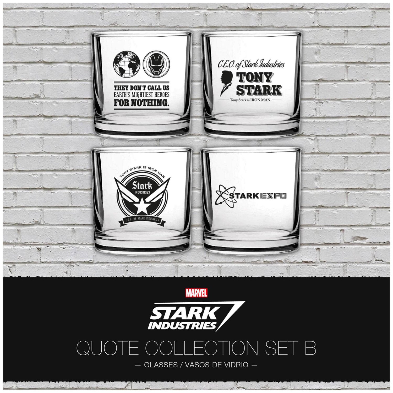 Marvel Iron Man Stark Industries Glass Set 4 pack Homeware - Zavvi US