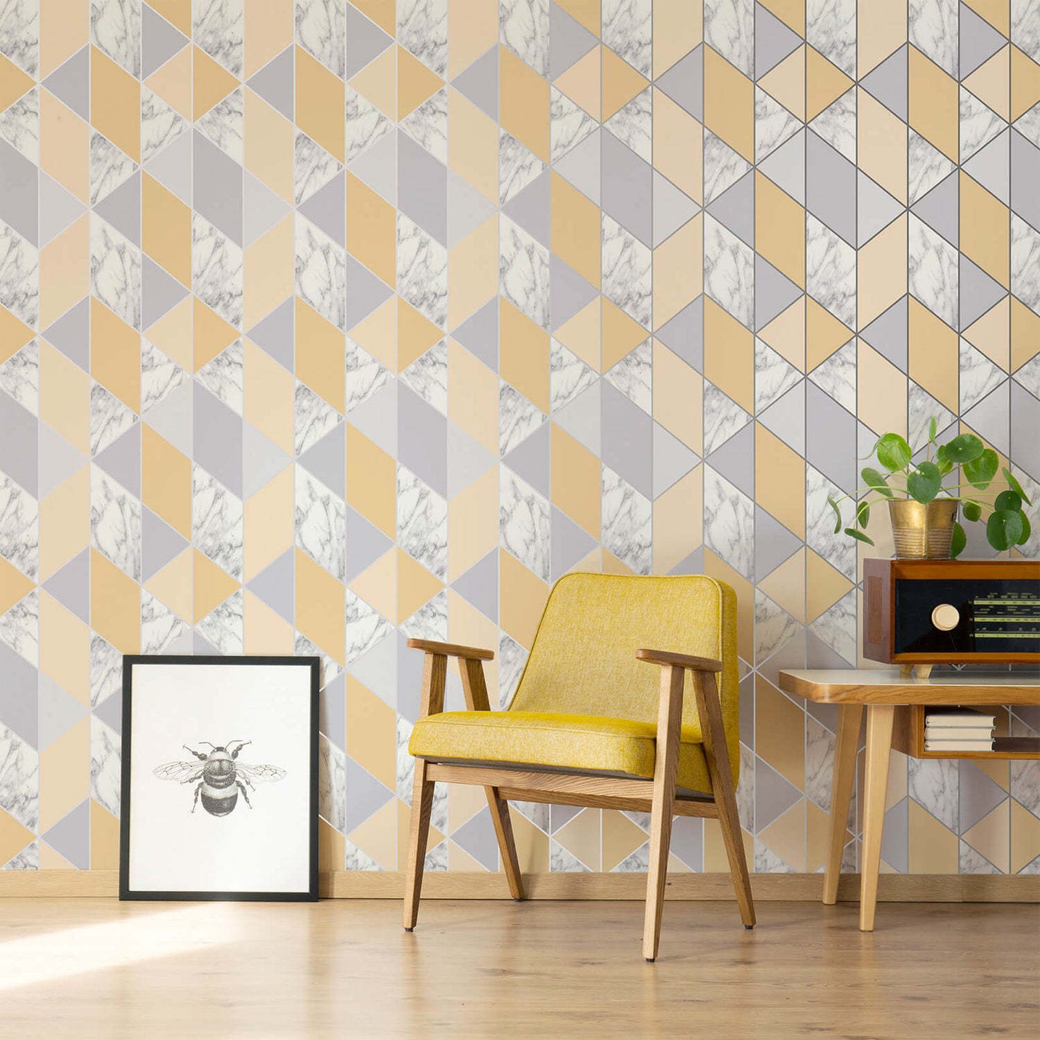 Sublime Yellow Marble Geometric Wallpaper - IWOOT UK