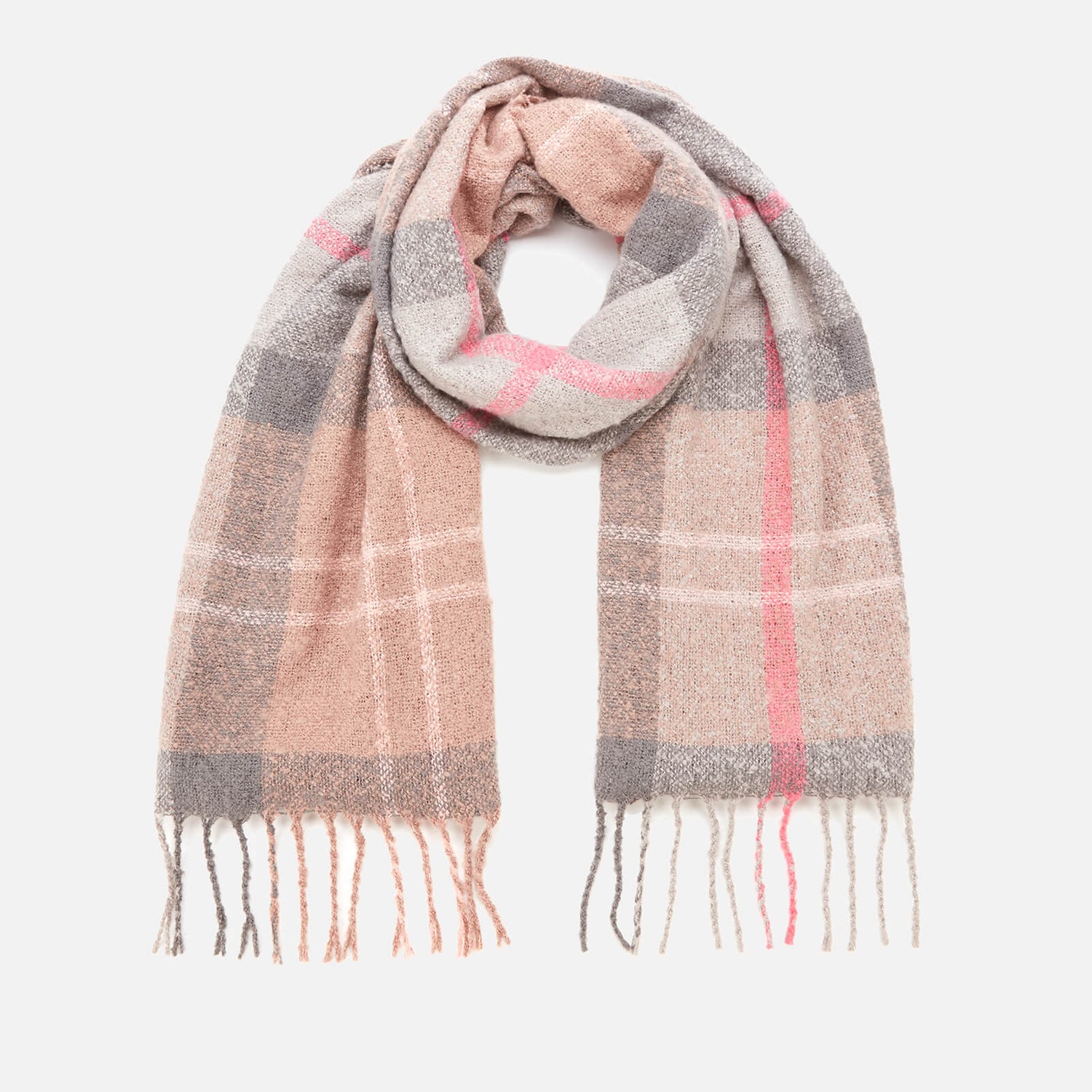 Barbour Casual Women's Tartan Boucle Scarf - Taupe/Pink | TheHut.com