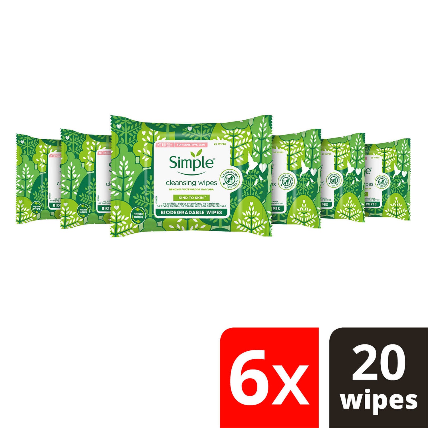 Simple Kind to Skin Biodegradable Cleansing Wipes 20pc Pack of 6 | Koop ...