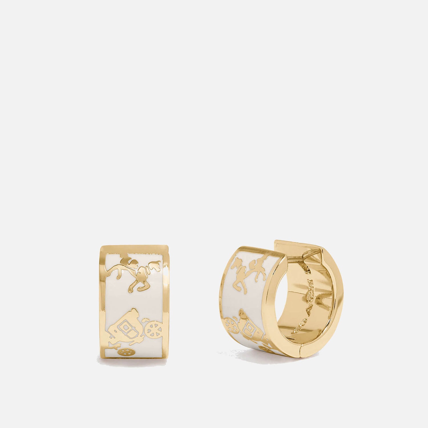 Coach Women's Horse and Carriage Enamel Inlay Huggie - Gold/Chalk ...