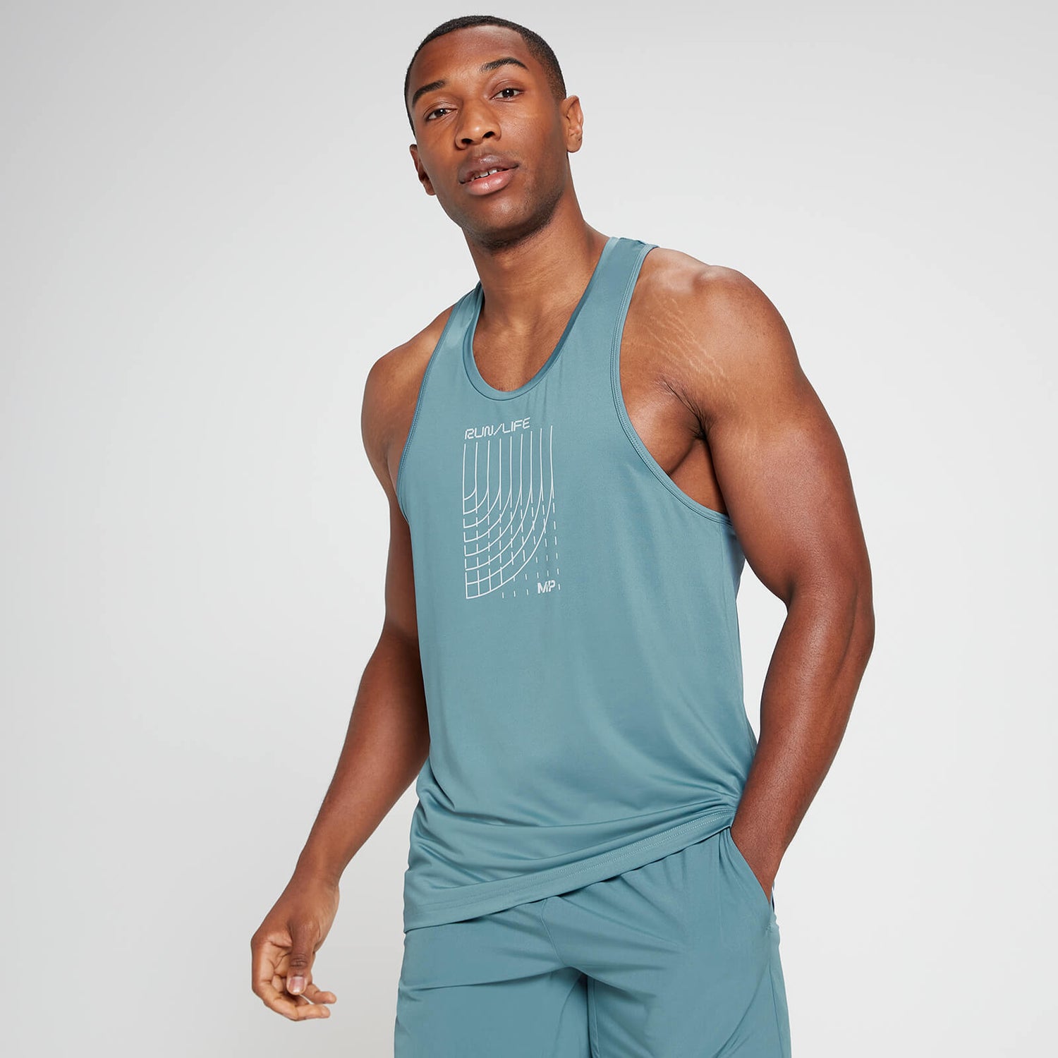 MP Men's Run Graphic Training Stringer Vest - Stone Blue | MYPROTEIN™