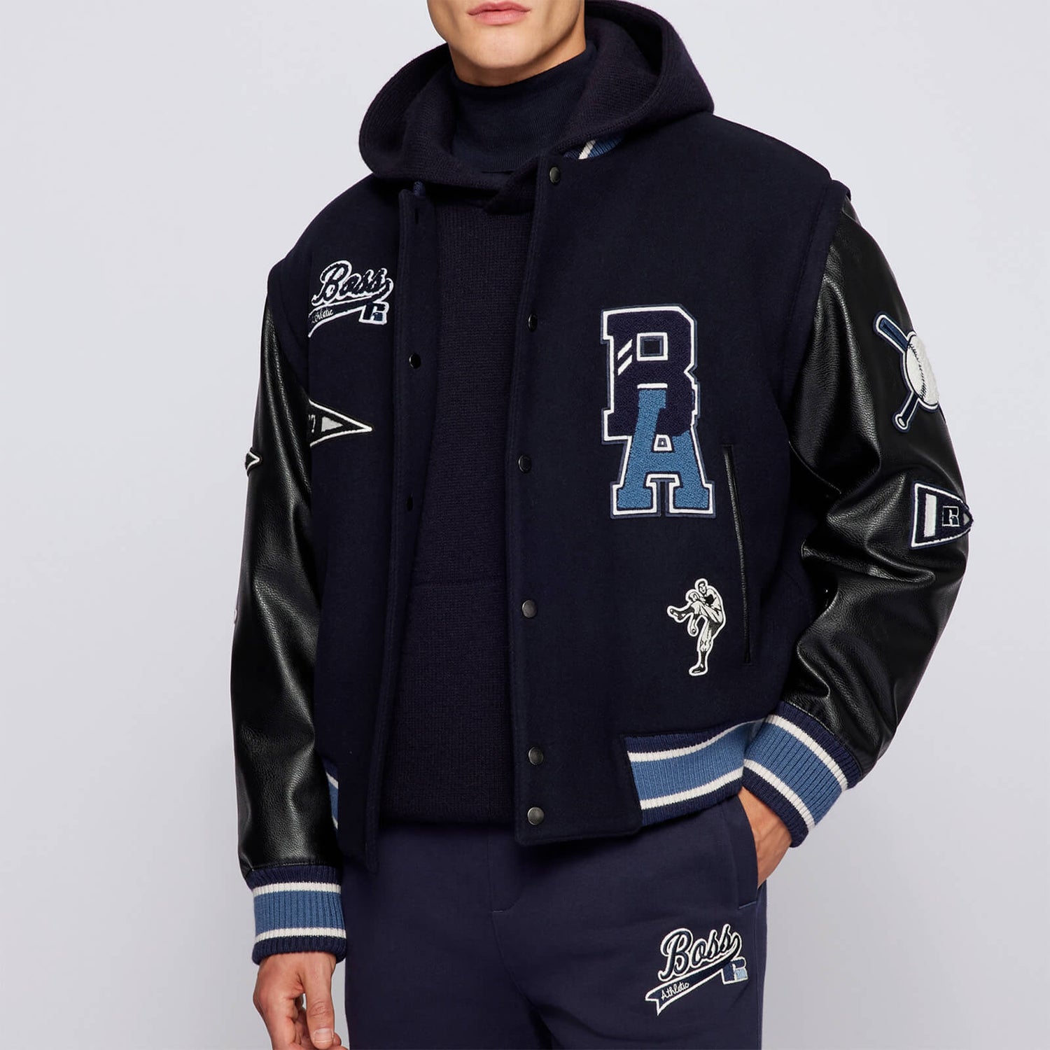 BOSS X Russell Athletic Men's Carsity Varsity Jacket - Navy | TheHut.com