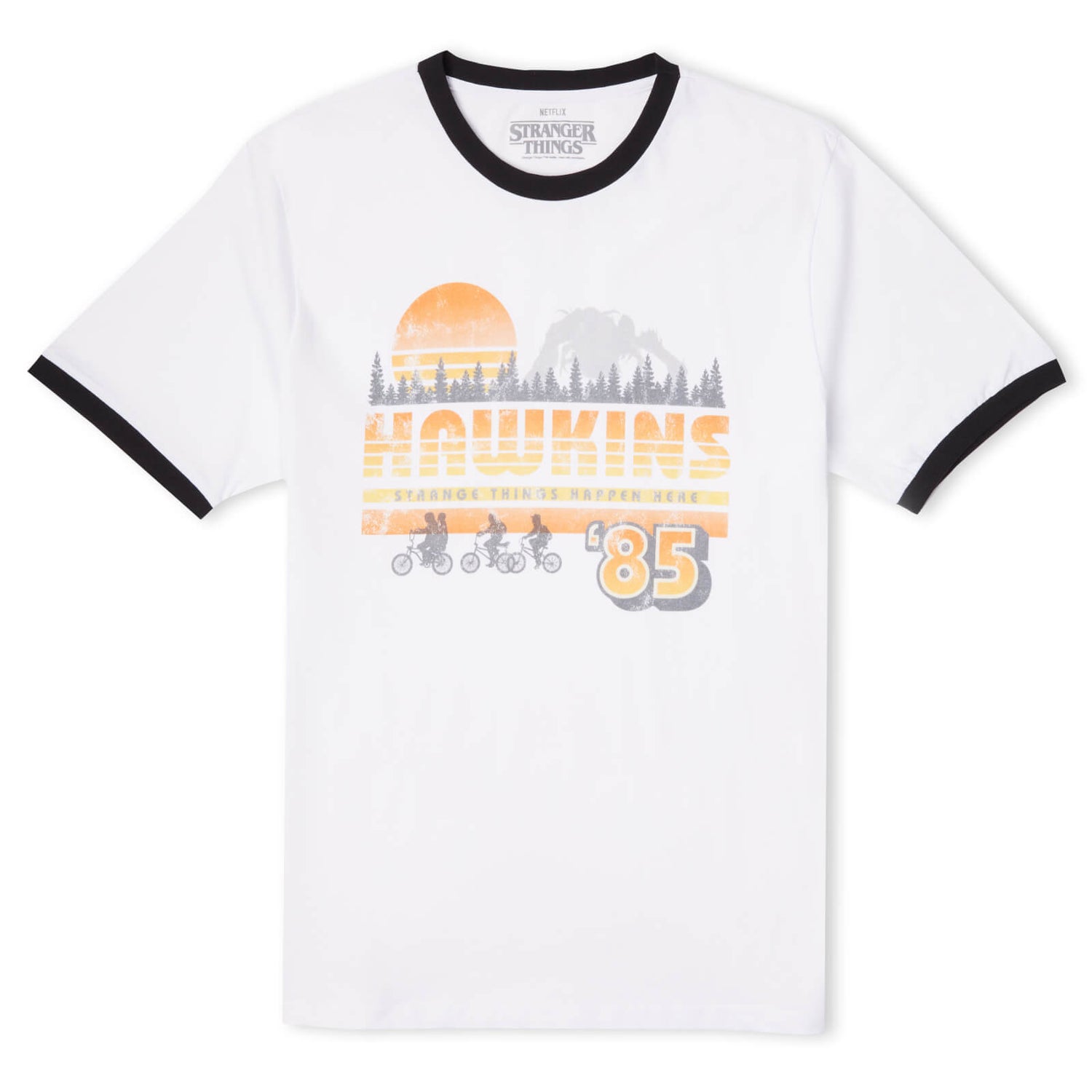 Stranger Things Hawkins '85 Unisex Ringer T-Shirt - White/Black ...