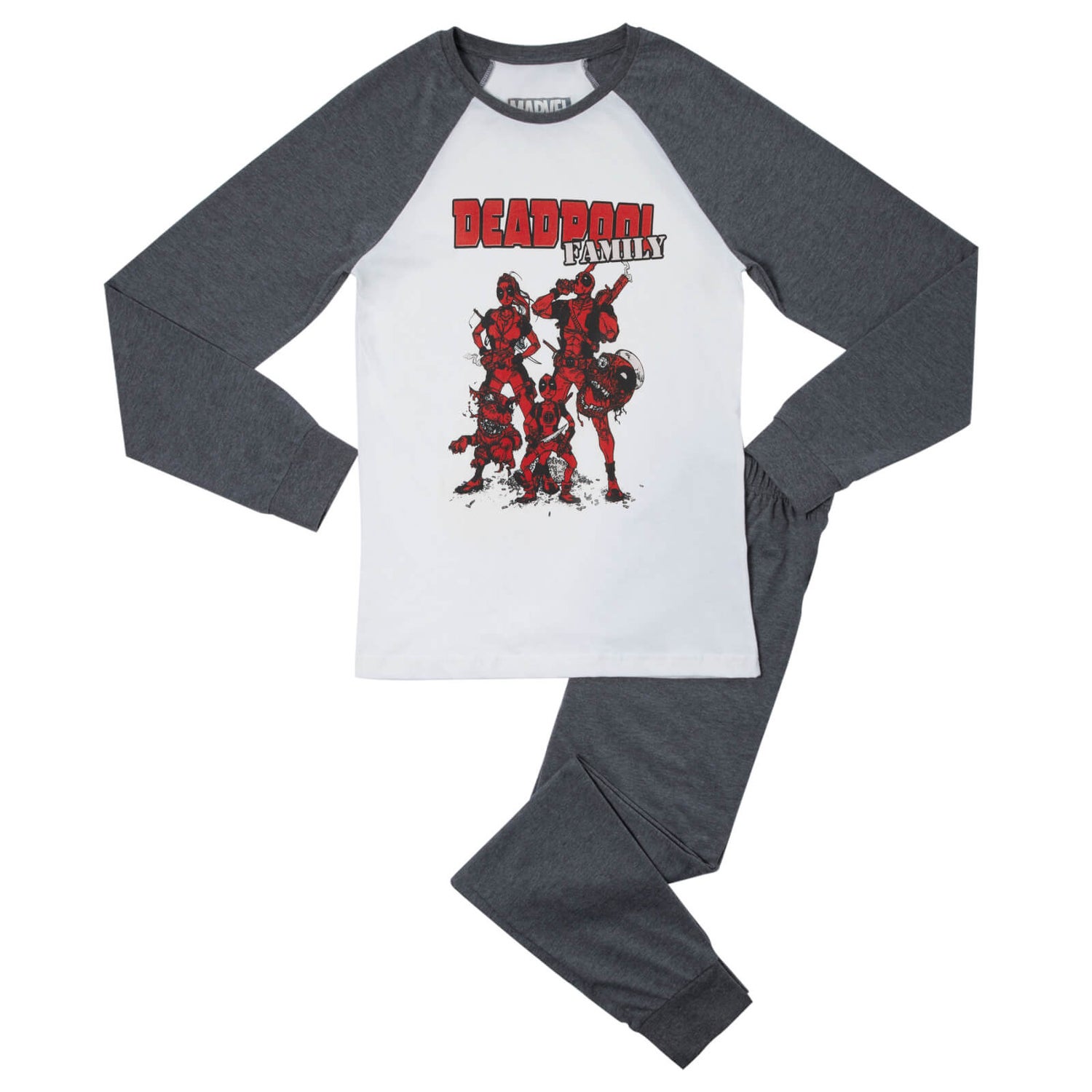 Marvel Deadpool Family Men's Pyjama Set - Grey White Clothing - Zavvi UK