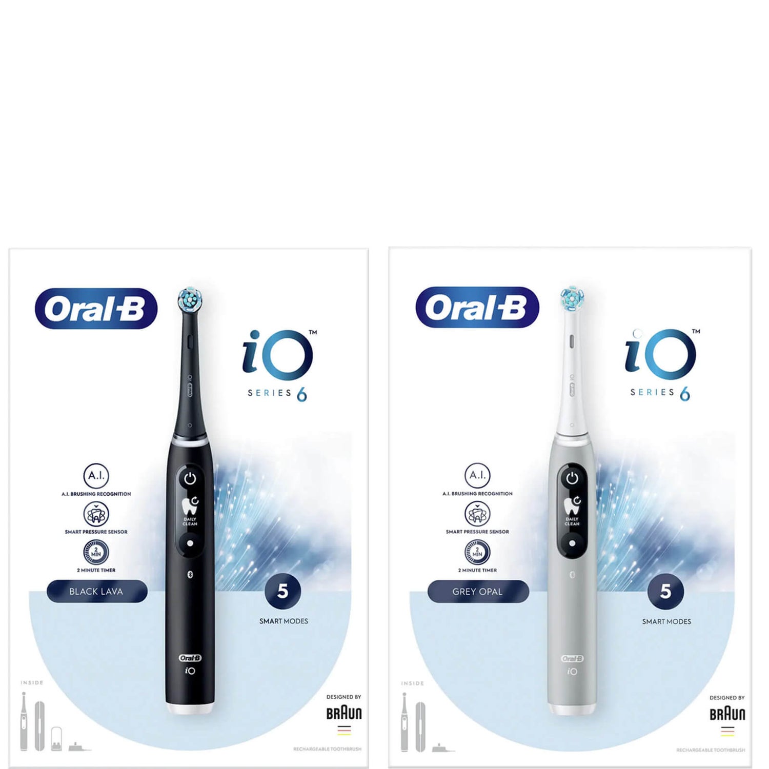 Oral B iO6 Duo Pack Black & Grey Electric Toothbrush with Travel Case ...