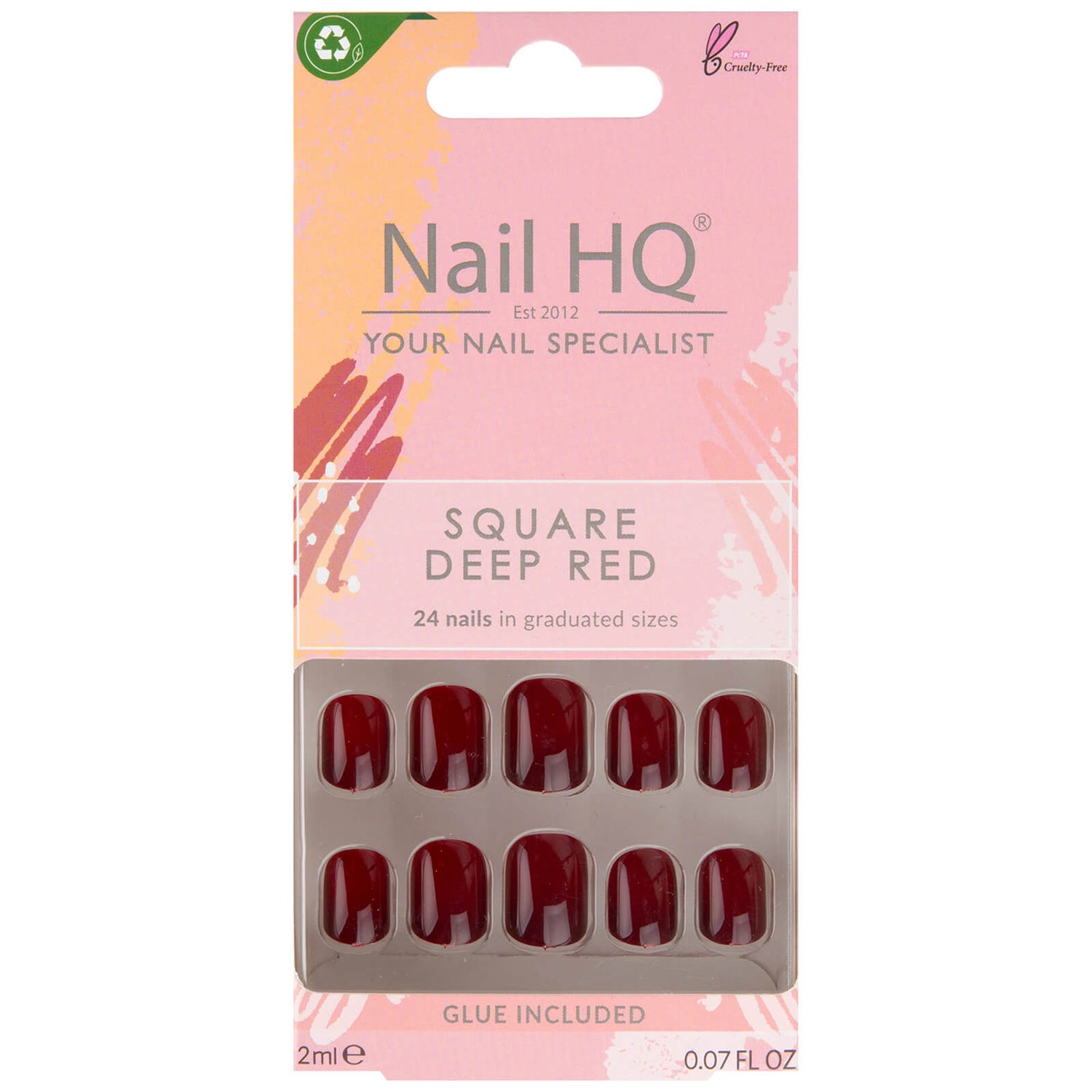 Nail HQ Square Nails Deep Red (24 Pieces) - lookfantastic