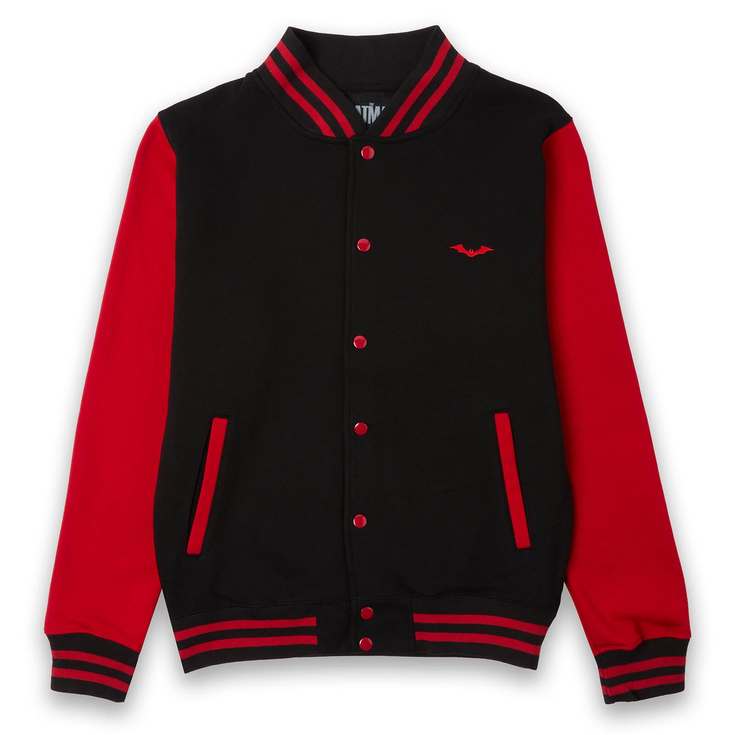 The Batman The Bat Embroidered Varsity Jacket - Black/Red - IWOOT UK