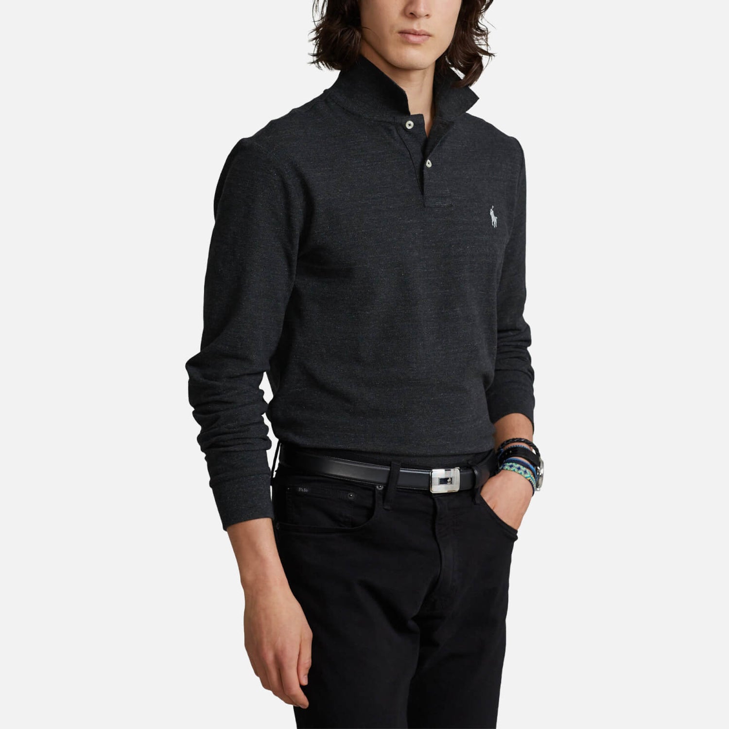 Polo Ralph Lauren Men's Custom Slim Fit Mesh Polo Shirt - Black Marl Heather | TheHut.com