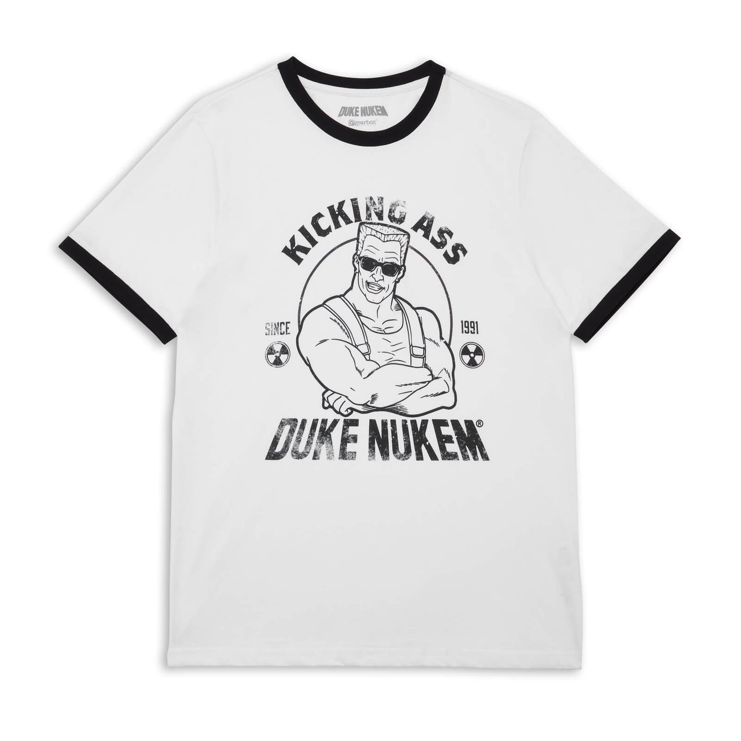 Duke Nukem Kicking Ass Since 1991 Unisex Ringer T-Shirt - White/Black ...