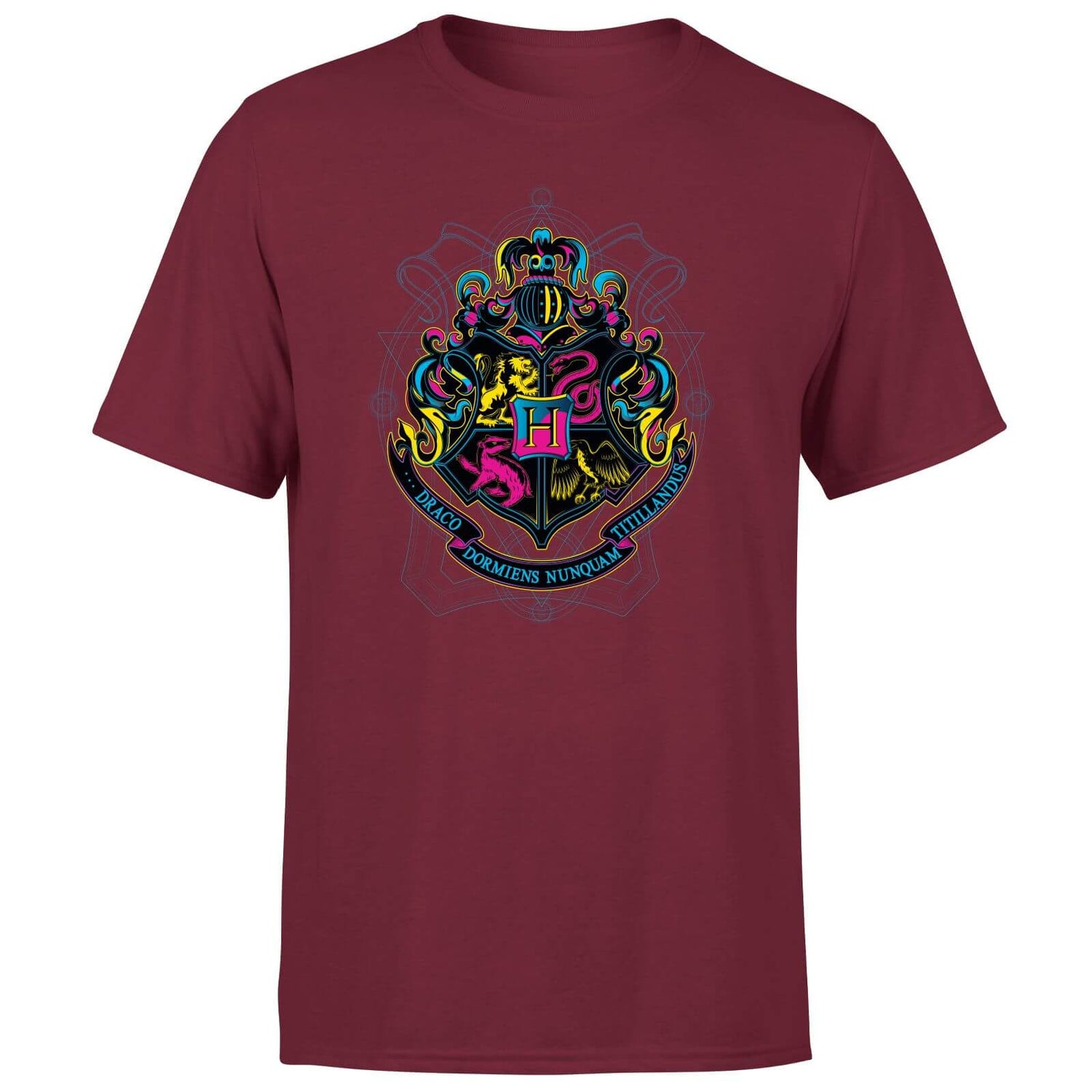Harry Potter Hogwarts Neon Crest Men's T-Shirt - Burgundy Clothing ...