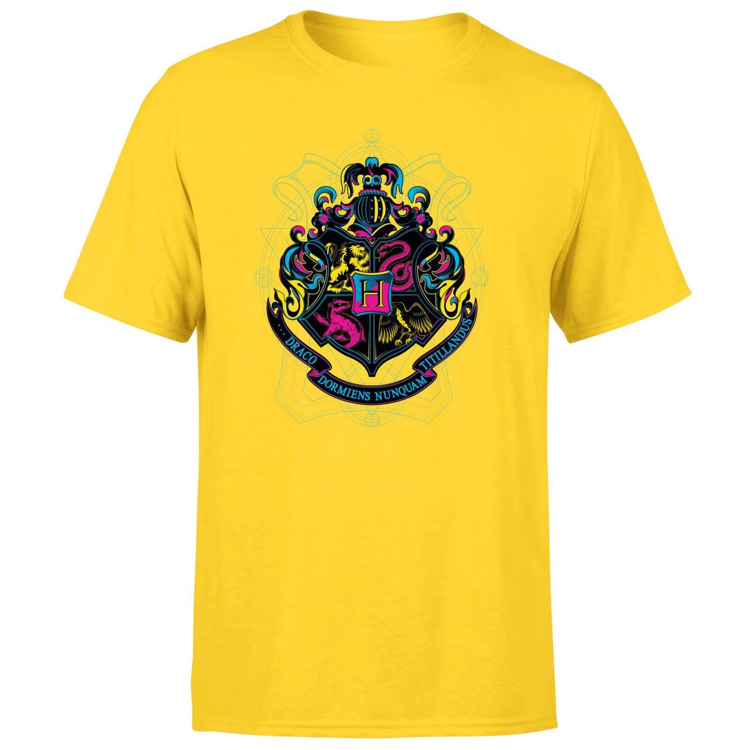 Harry Potter Hogwarts Neon Crest Men's T-Shirt - Yellow Clothing - Zavvi UK