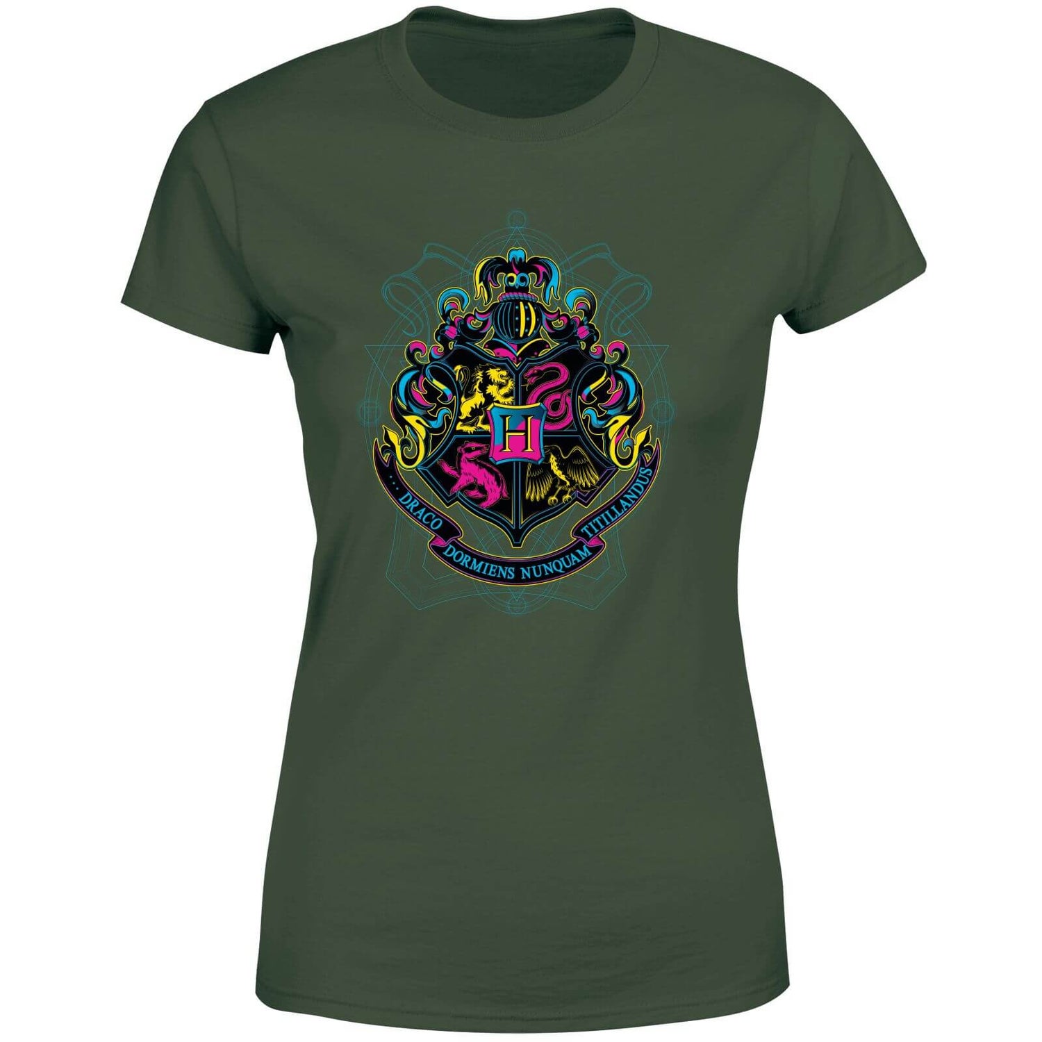 Harry Potter Hogwarts Neon Crest Women's T-Shirt - Green Clothing ...
