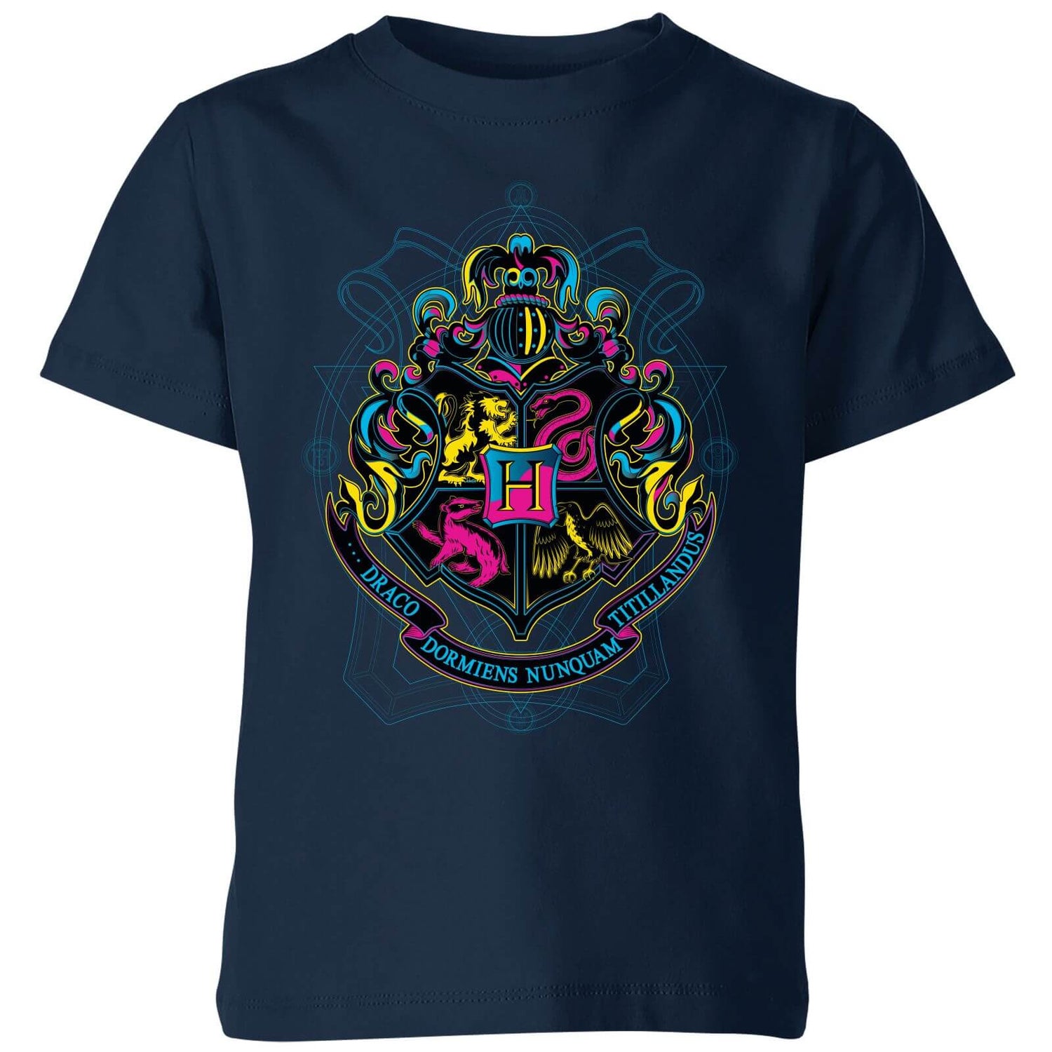 Harry Potter Hogwarts Neon Crest Kids' T-Shirt - Navy Clothing - Zavvi UK