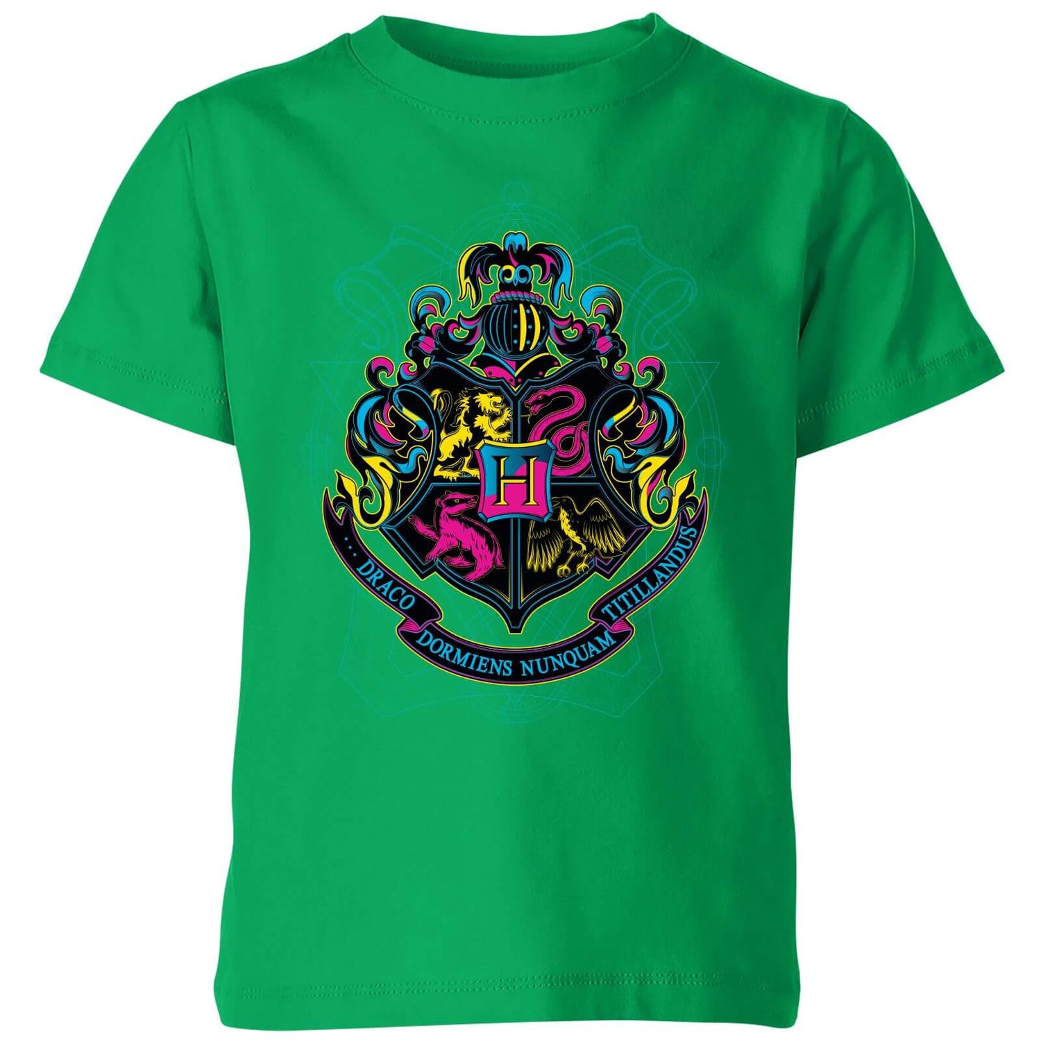 Harry Potter Hogwarts Neon Crest Kids' T-Shirt - Green Clothing - Zavvi UK