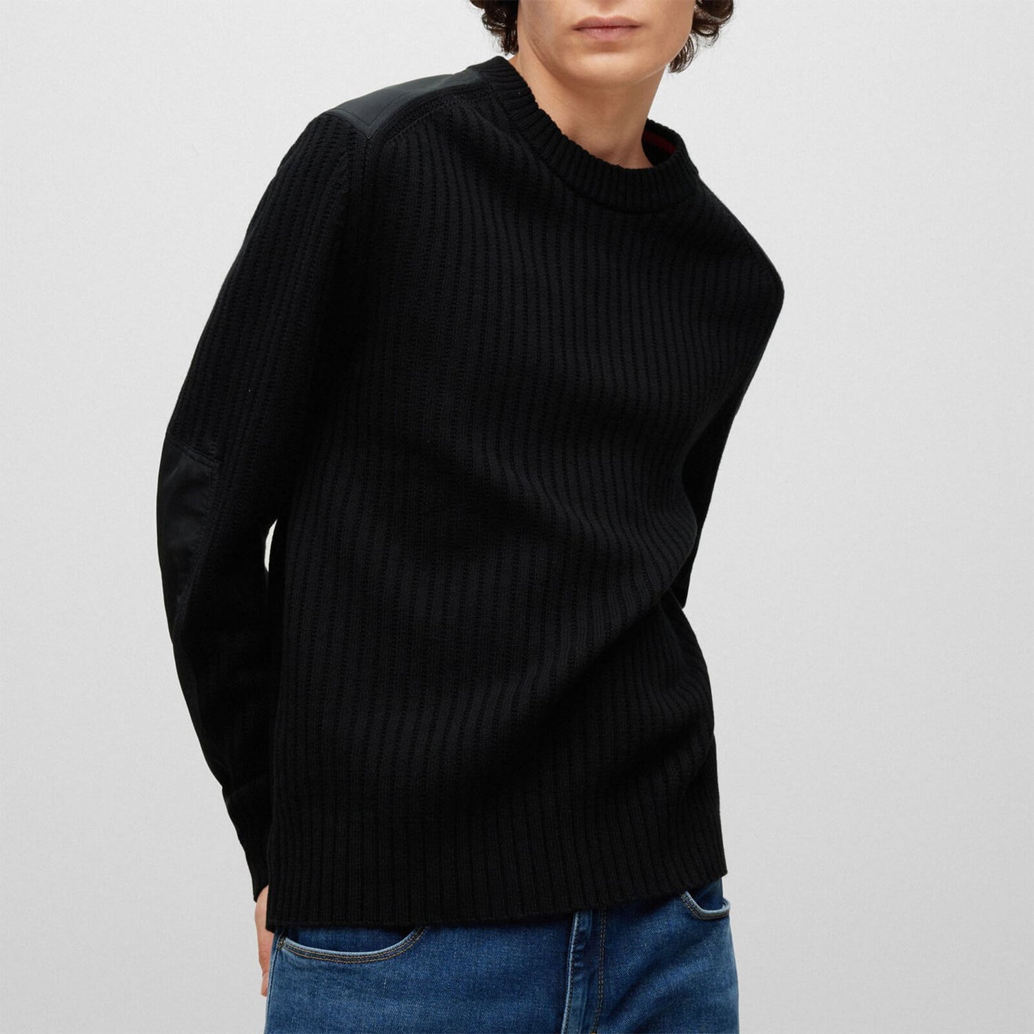 HUGO Stof Ribbed Cotton and Shell Jumper | TheHut.com