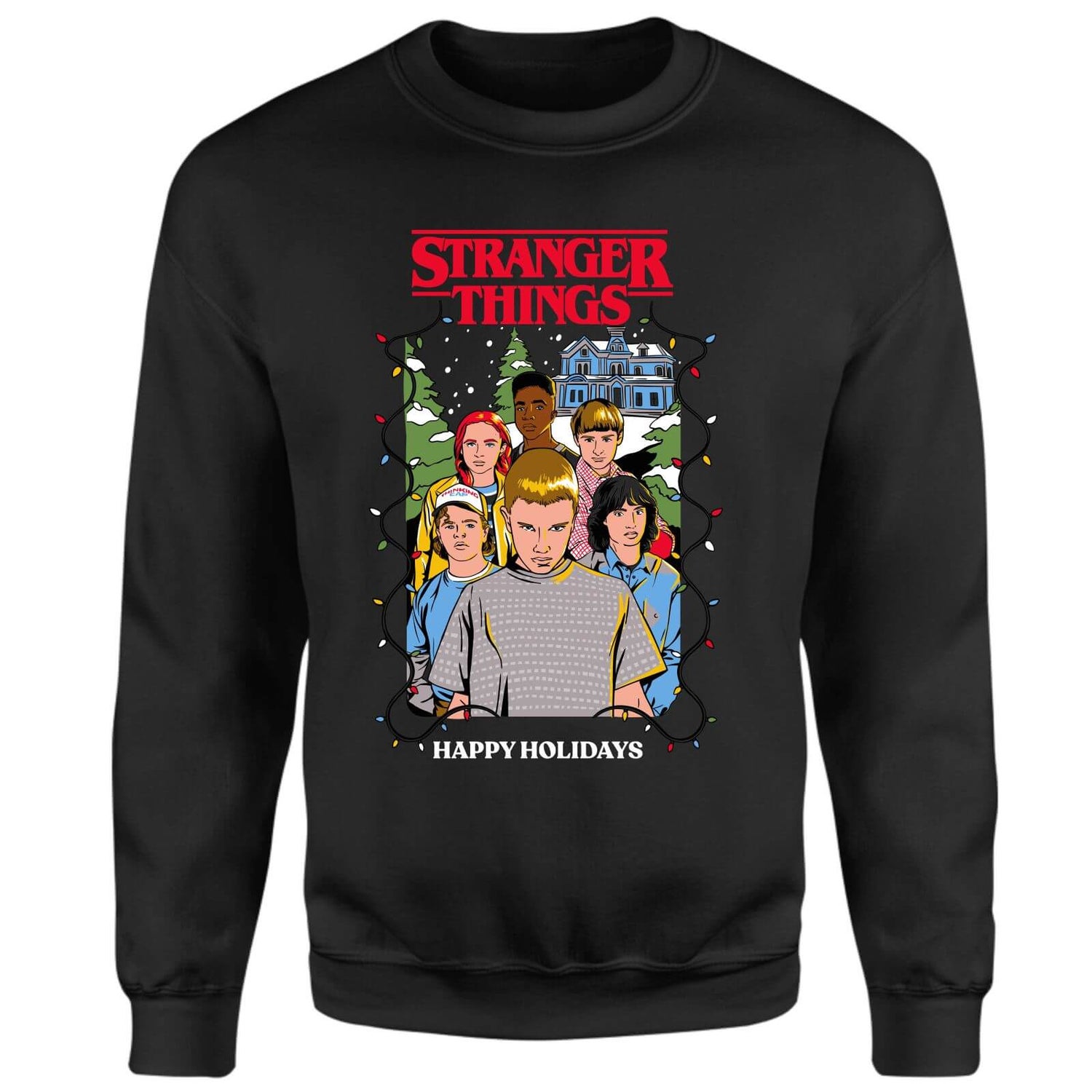 Stranger Things Happy Holidays Christmas Jumper - Black Clothing - Zavvi US