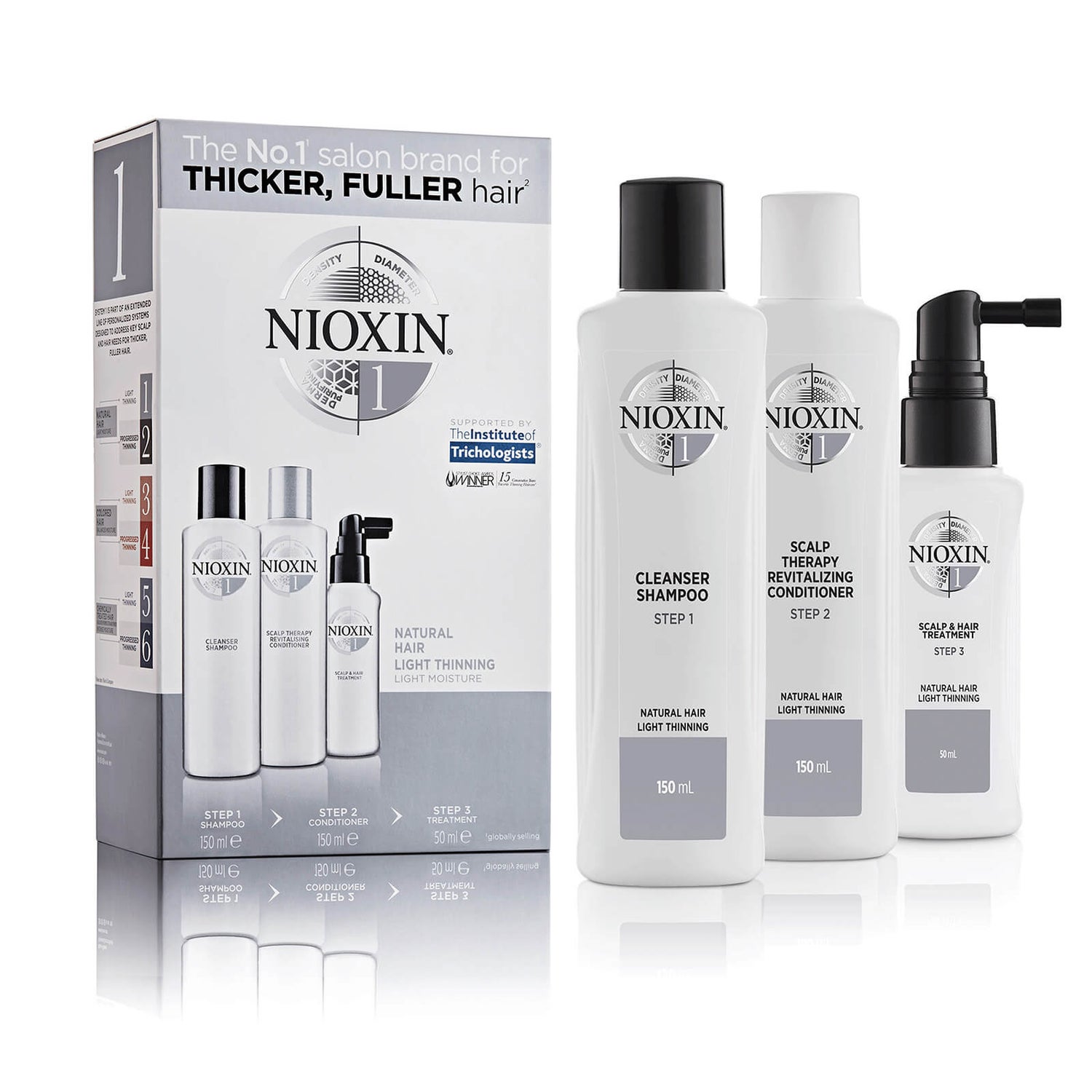 NIOXIN 3-Part System 1 Trial Kit for Natural Hair with Light Thinning ...
