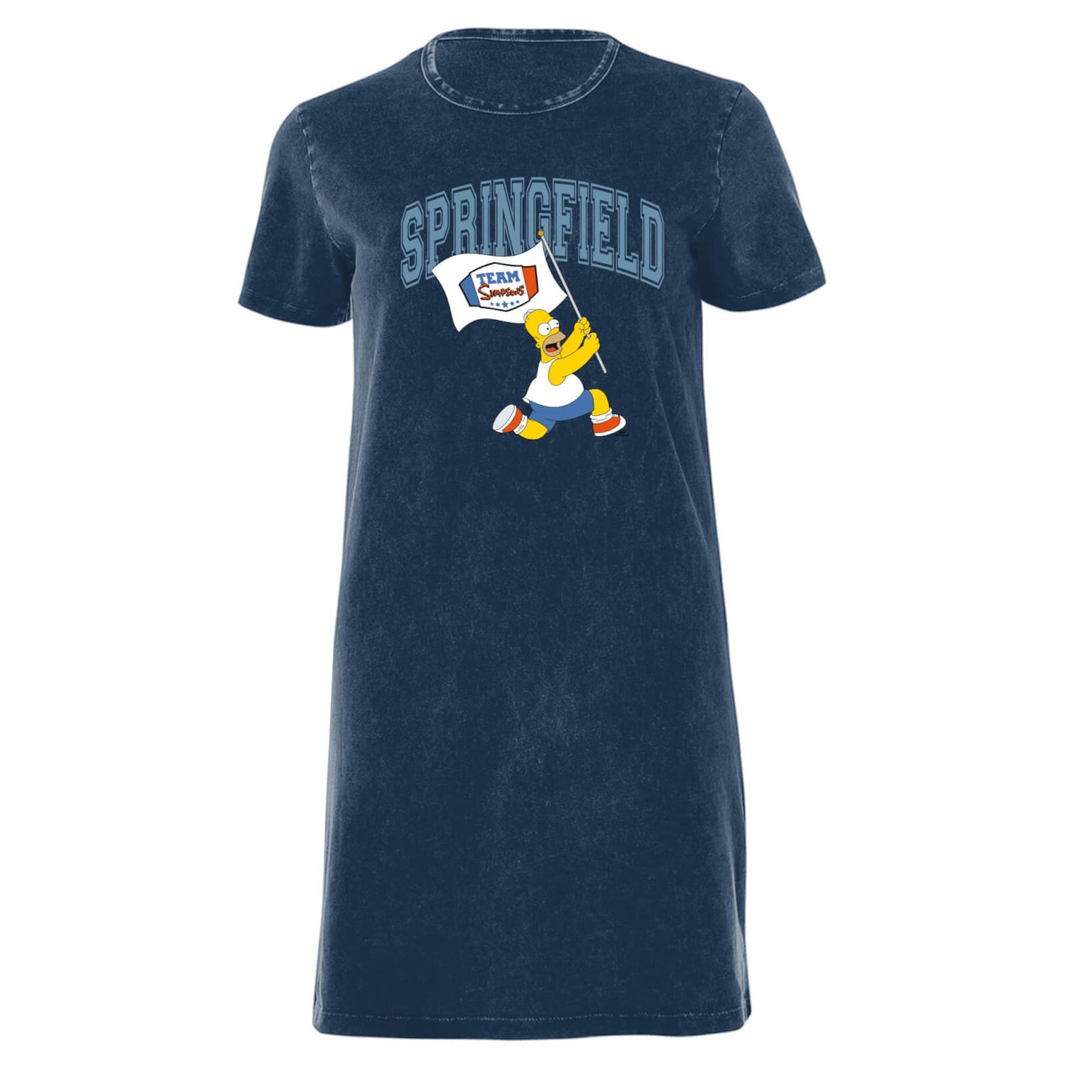 The Simpsons Springfield Team Women's T-Shirt Dress - Navy Acid Wash ...