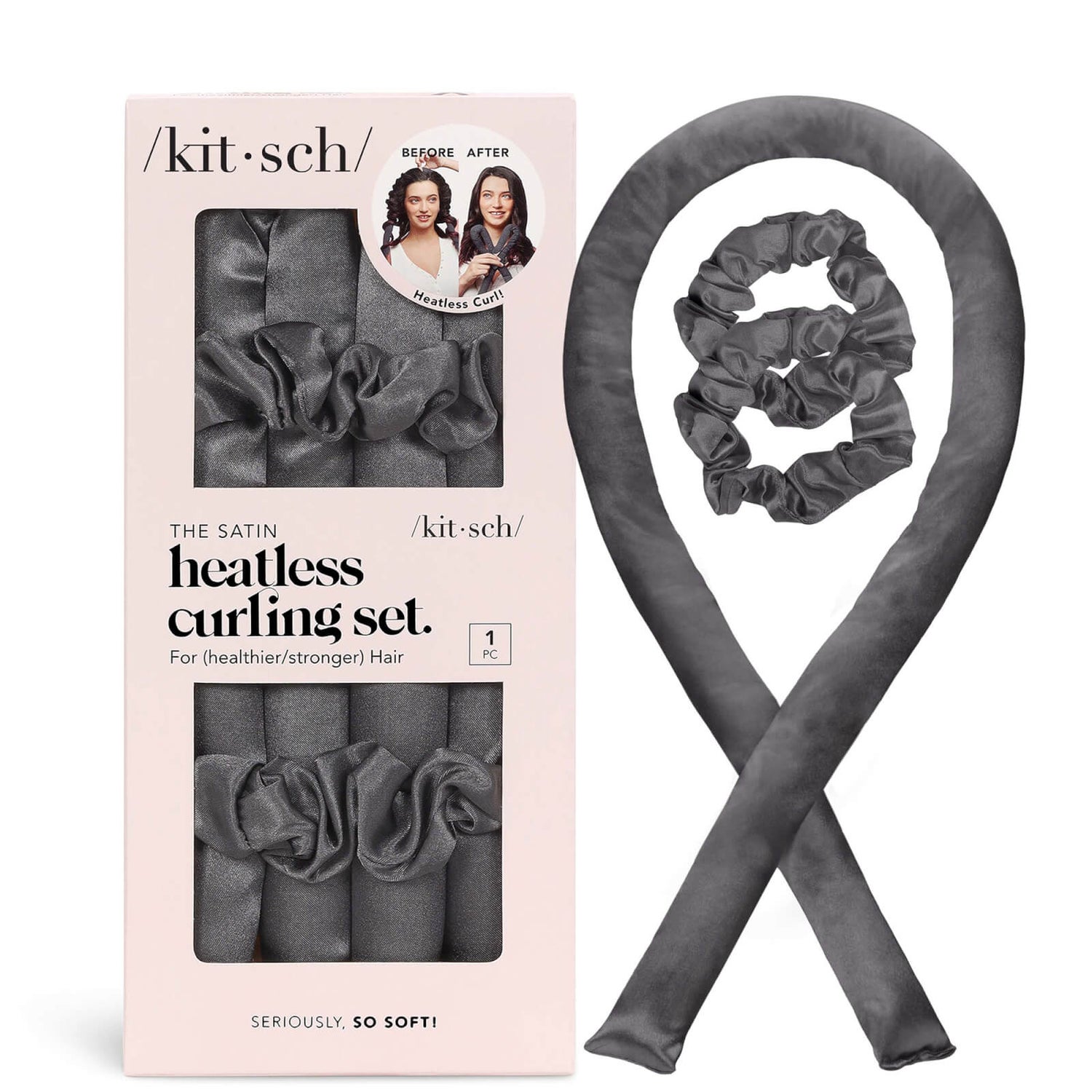 Kitsch Satin Heatless Curling Set - Charcoal | Cult Beauty Kitsch Satin Heatless Curling Set - Charcoal | Cult Beauty