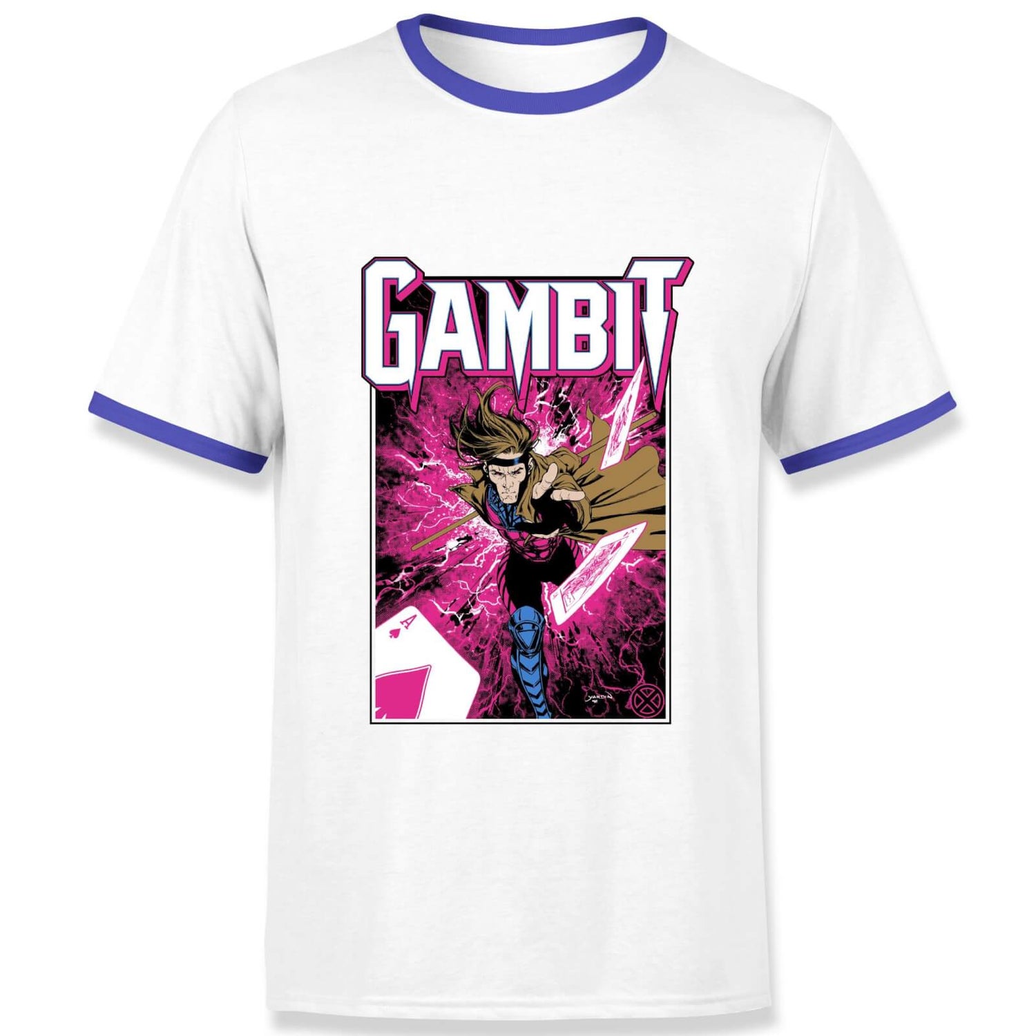 X-Men Gambit Men's Ringer T-Shirt - White/Navy Clothing - Zavvi UK