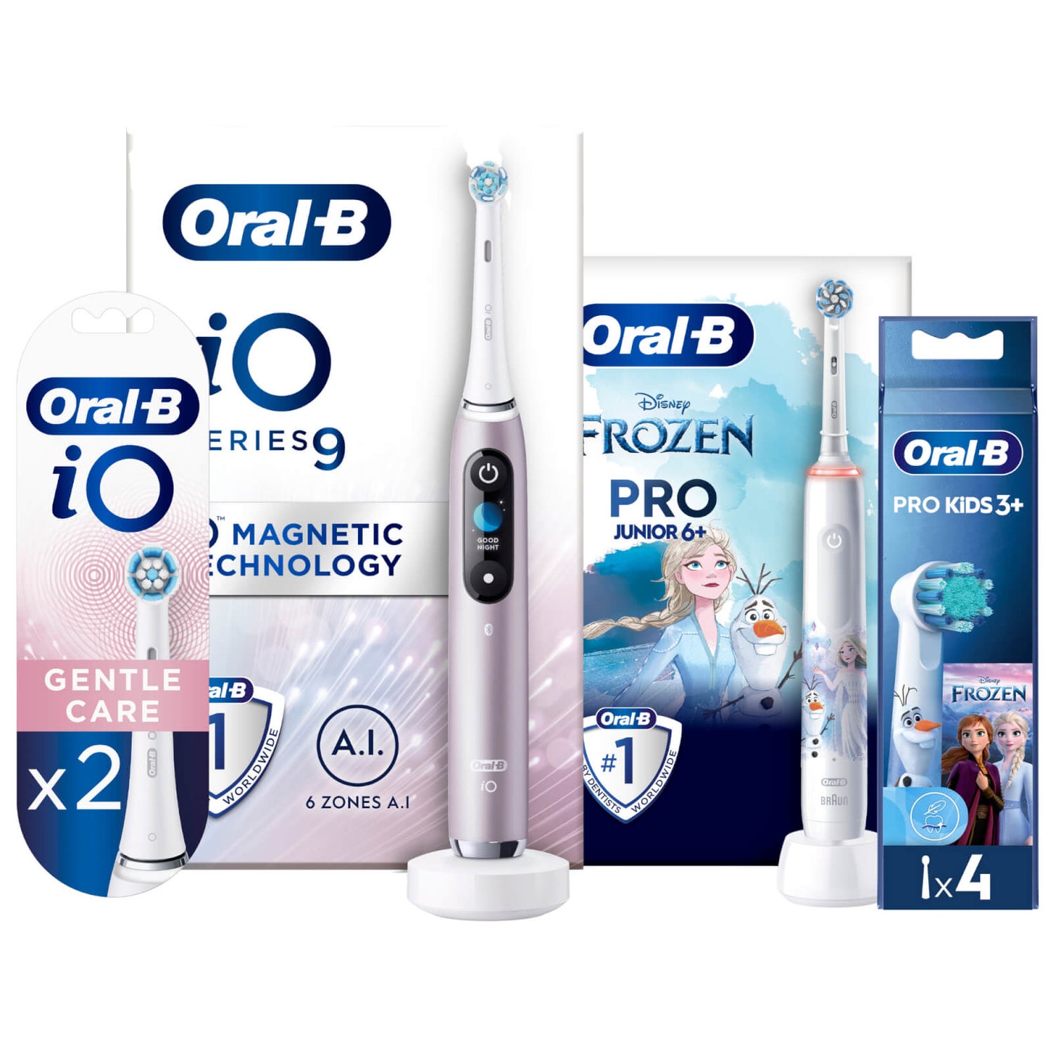 Oral B Essential Familiy Bundle - iO9 and Frozen with Tooth Brush Heads ...