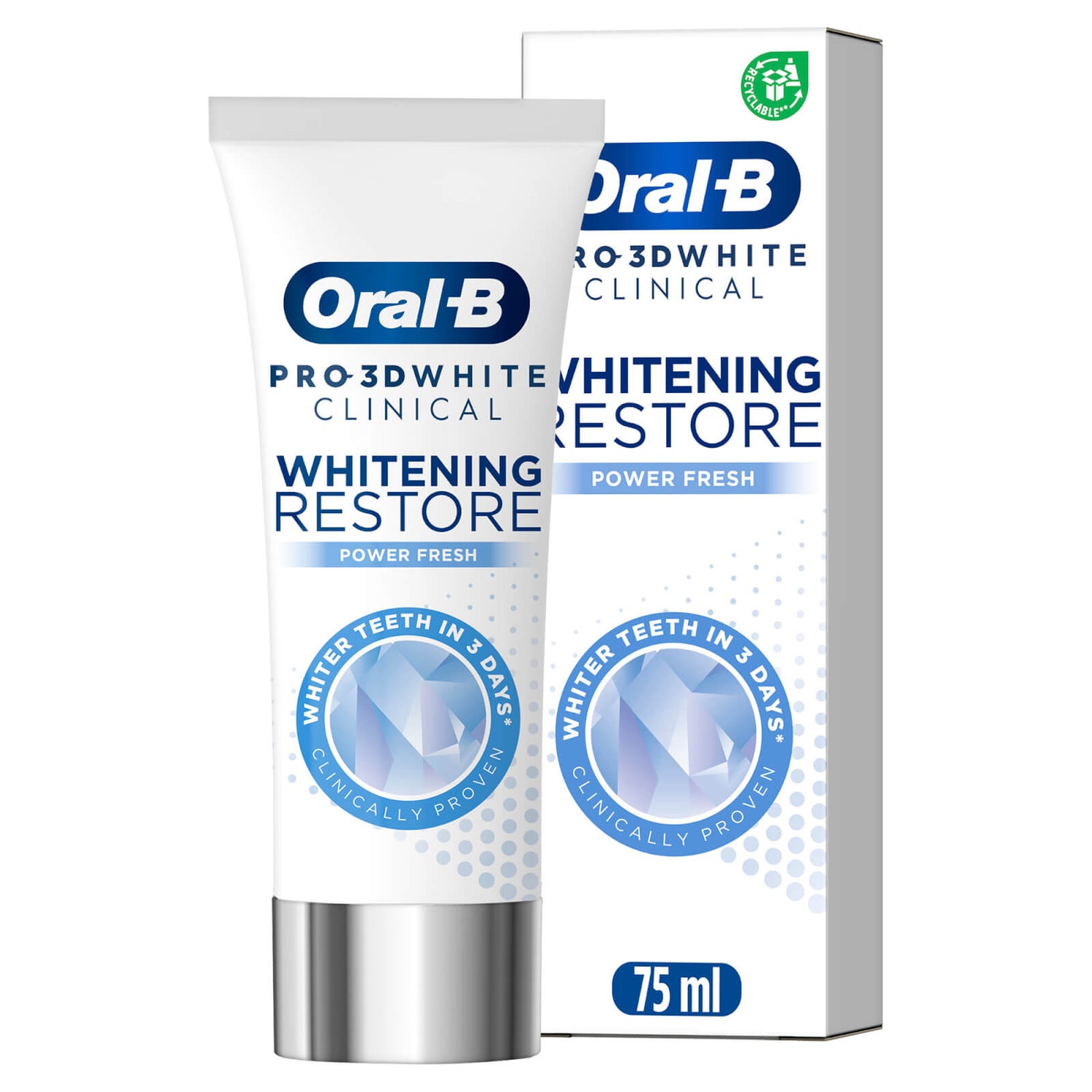 Oral B 3D White Clinical Whitening Restore Power Fresh Toothpaste 75ml ...