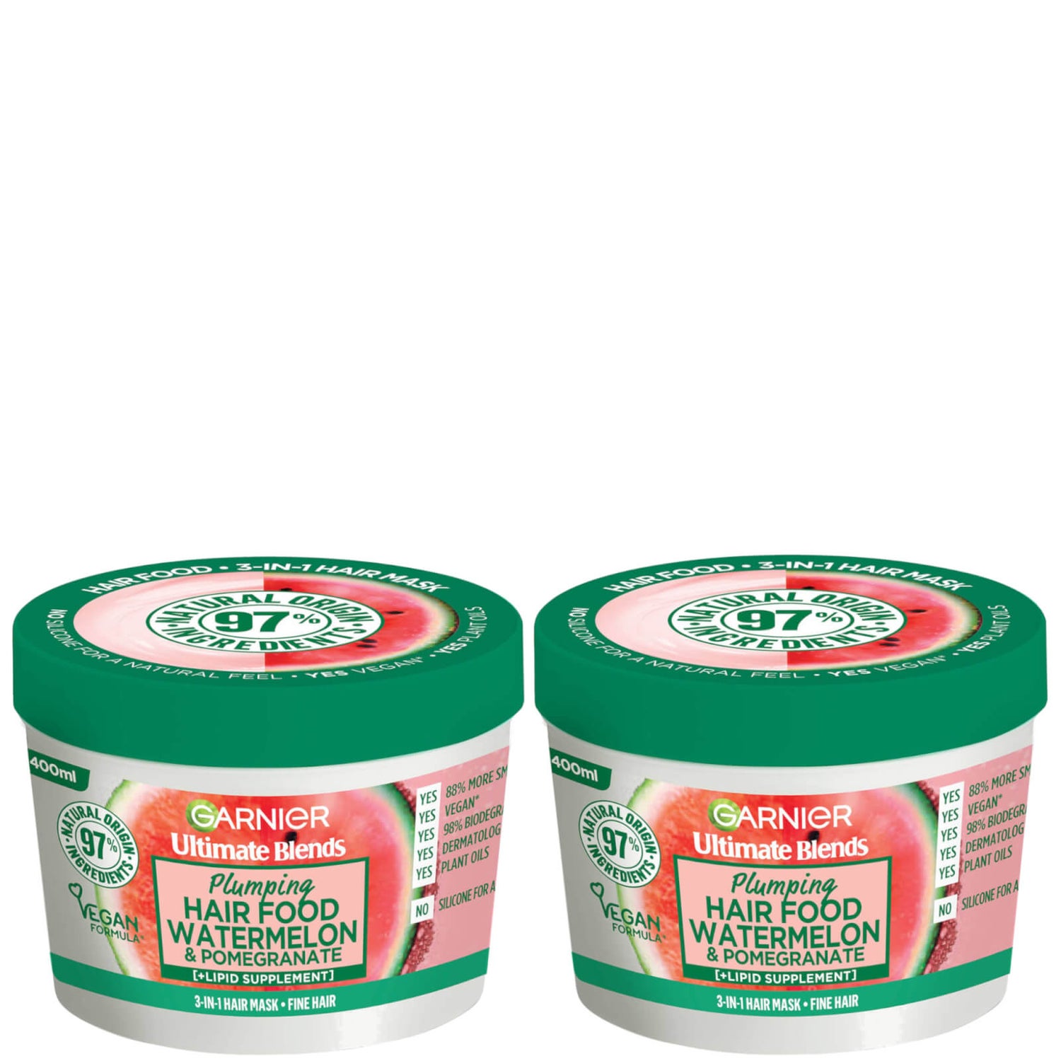 Garnier Ultimate Blends Watermelon 3-in-1 Plumping Hair Mask Duo ...