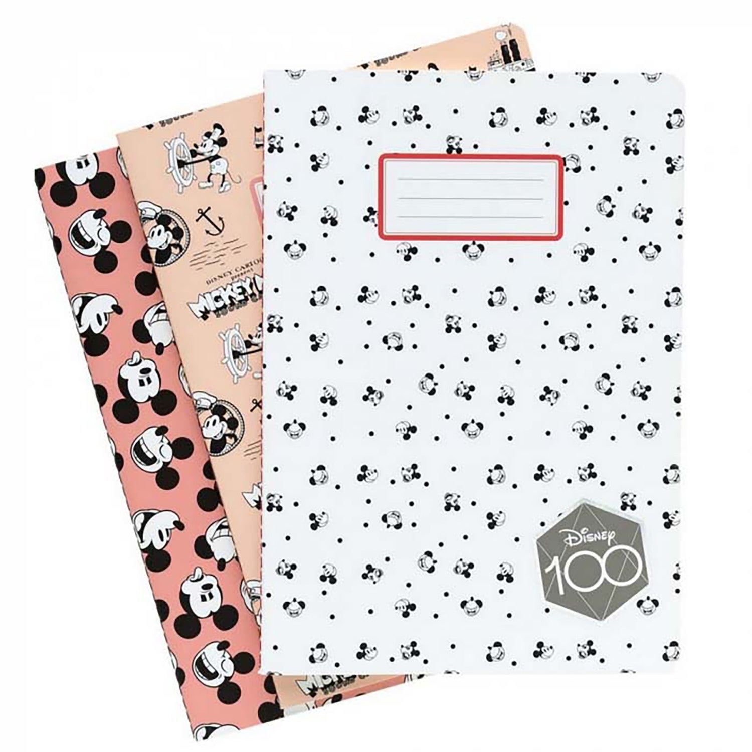 Disney Mickey 100Th Anniversary Pack Of 3 A5 Notebooks Homeware - Zavvi UK