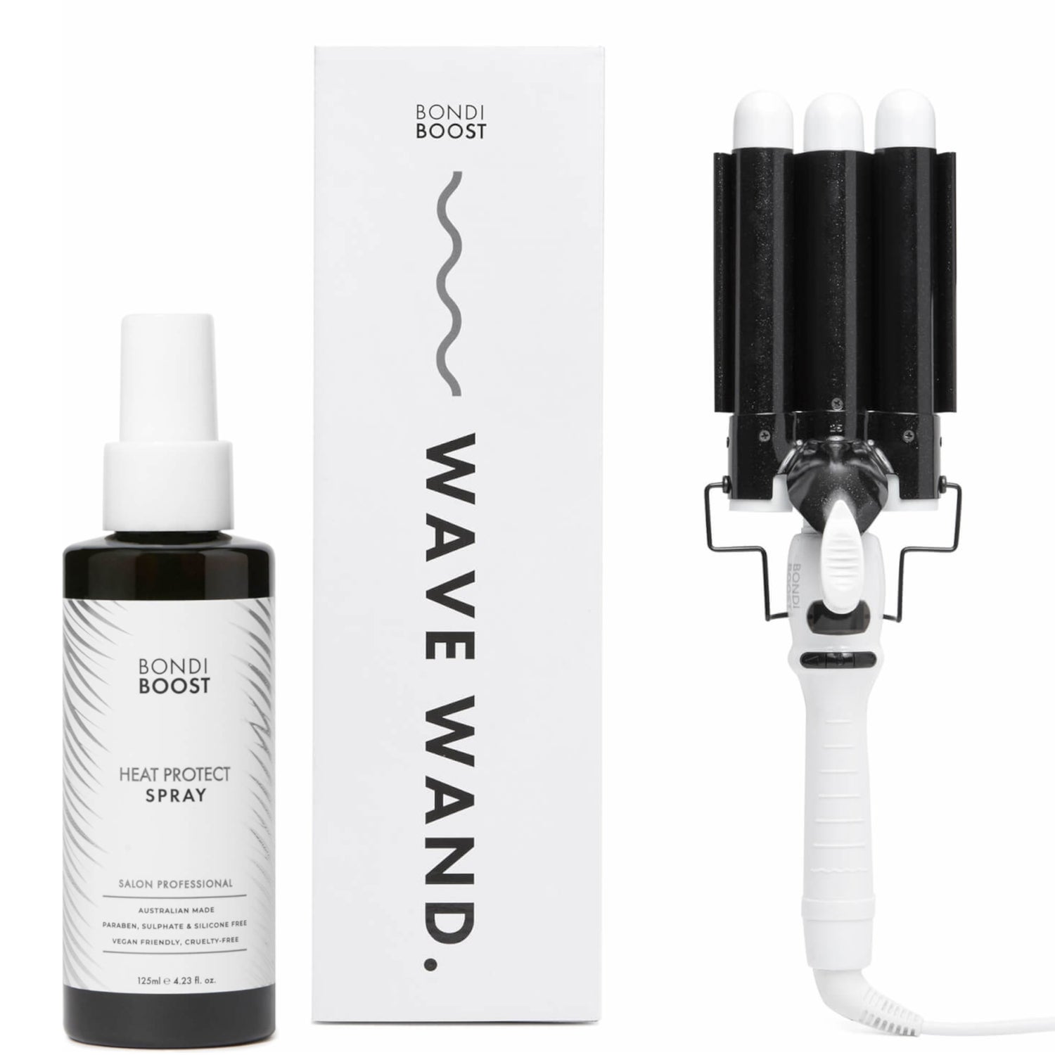 BondiBoost Mini Wave Wand 25mm Barrel and Heat Protect Spray 125ml ...