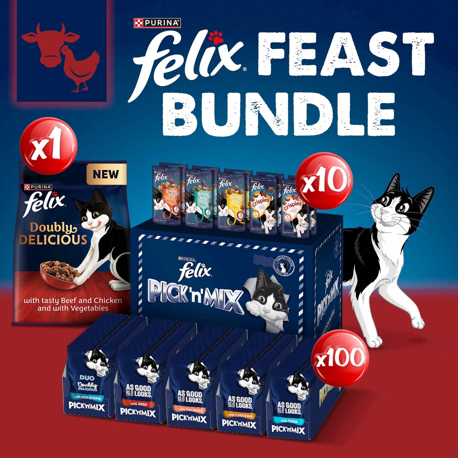 Felix Feast Pre-Mixed Bundle Adult Wet Cat Food 130x85g + Doubly ...