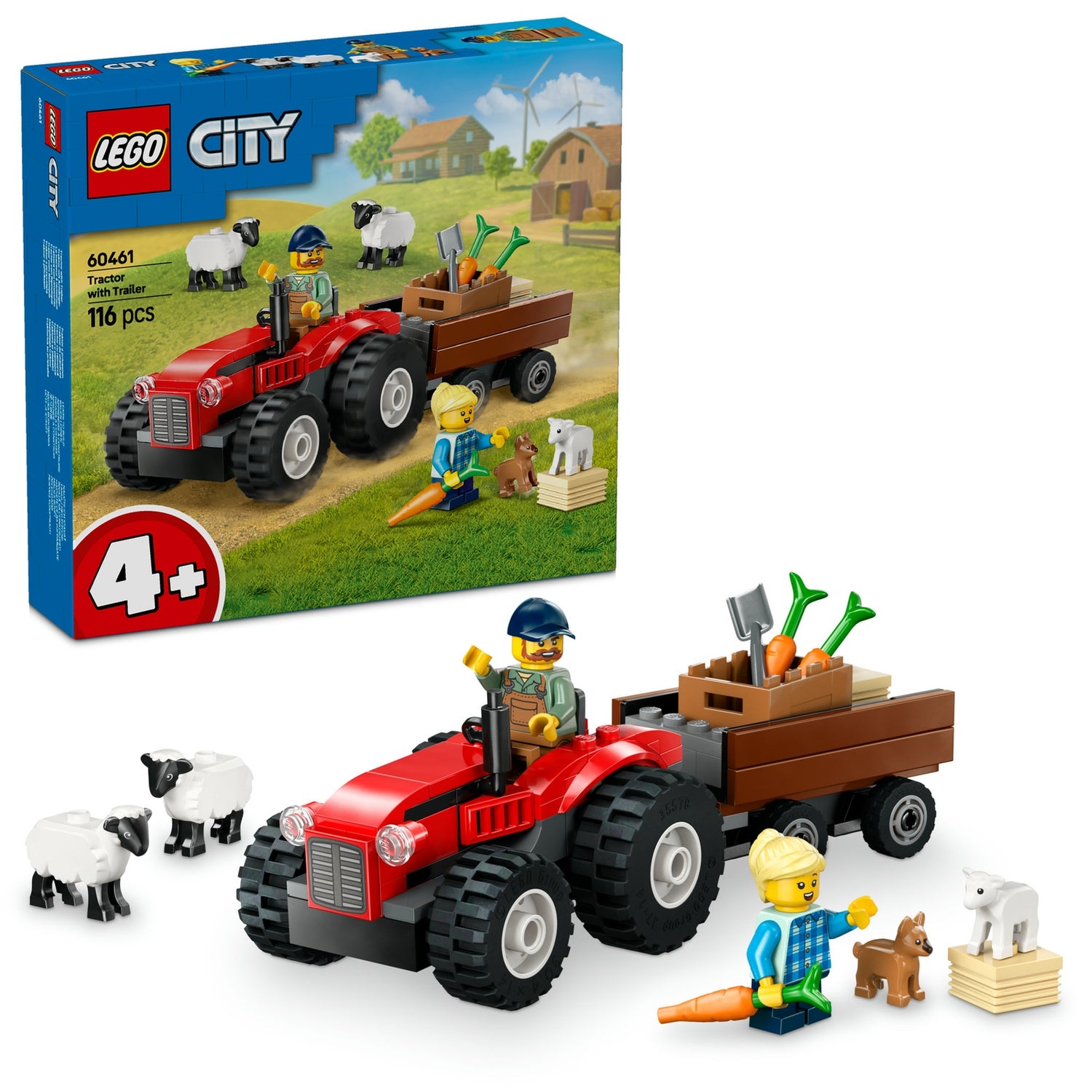 LEGO City Red Farm Tractor with Trailer & Sheep Toys 60461 Toys - Zavvi UK