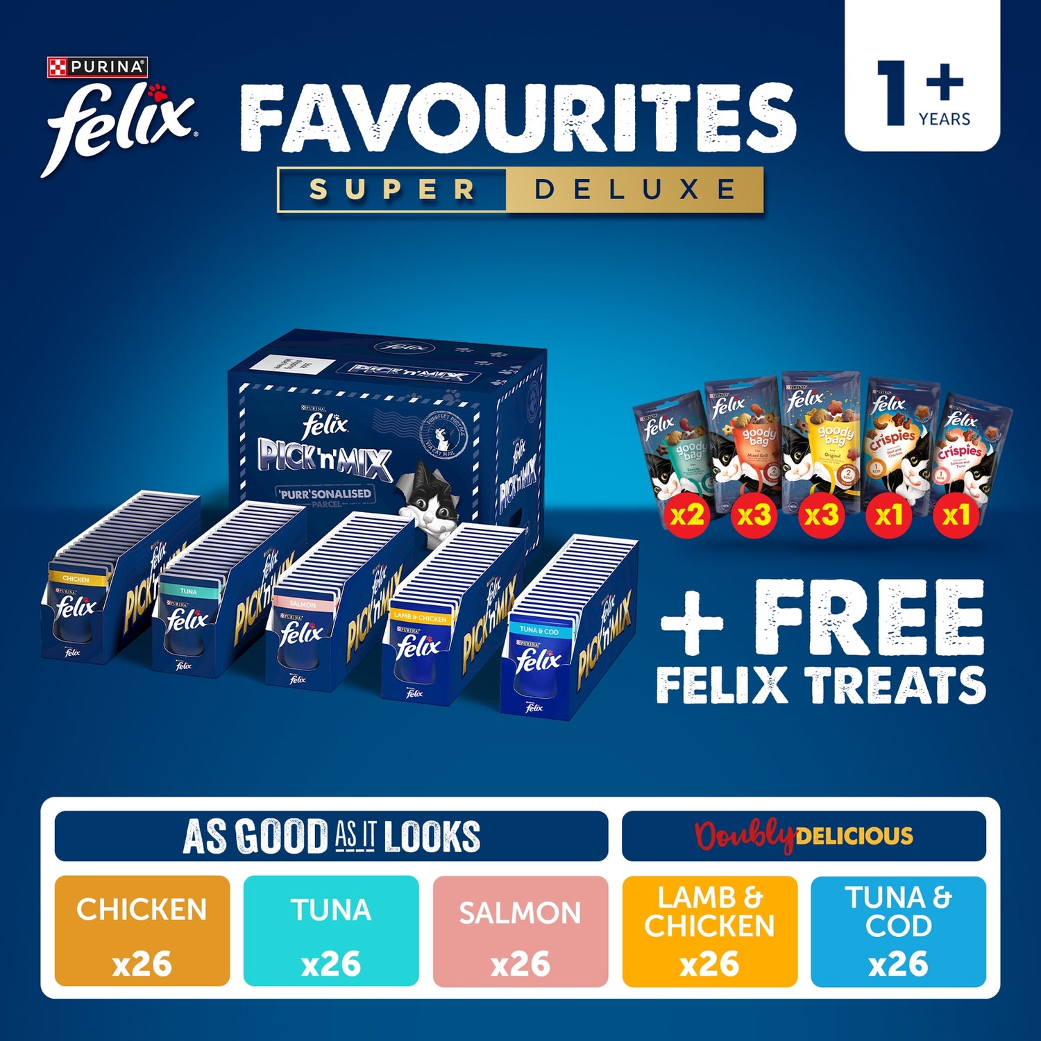 Felix Favourites Pre-Mixed Super Deluxe Bundle Adult Wet Cat Food ...