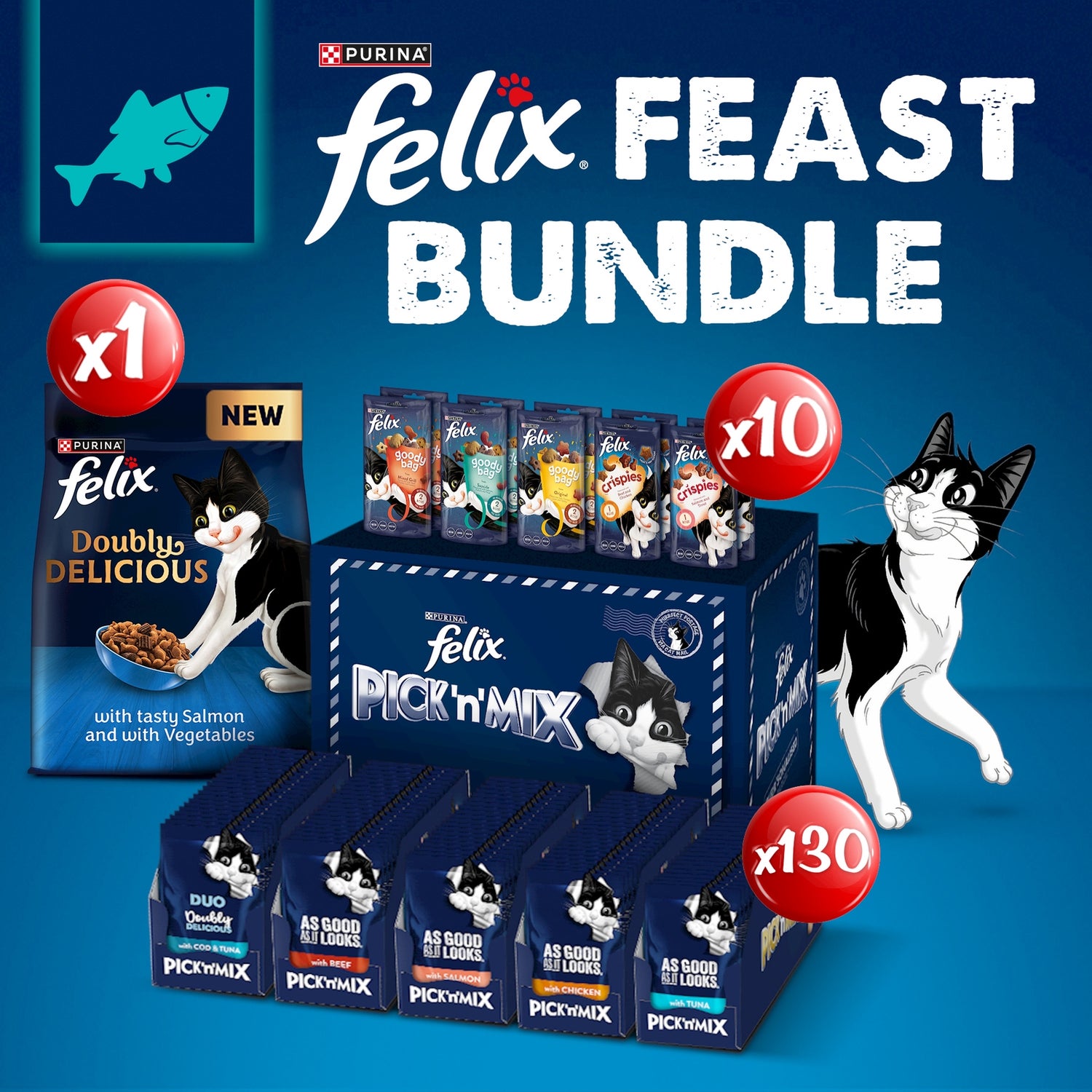 Felix Feast Pre-Mixed Bundle Adult Wet Cat Food 130x85g + Doubly ...