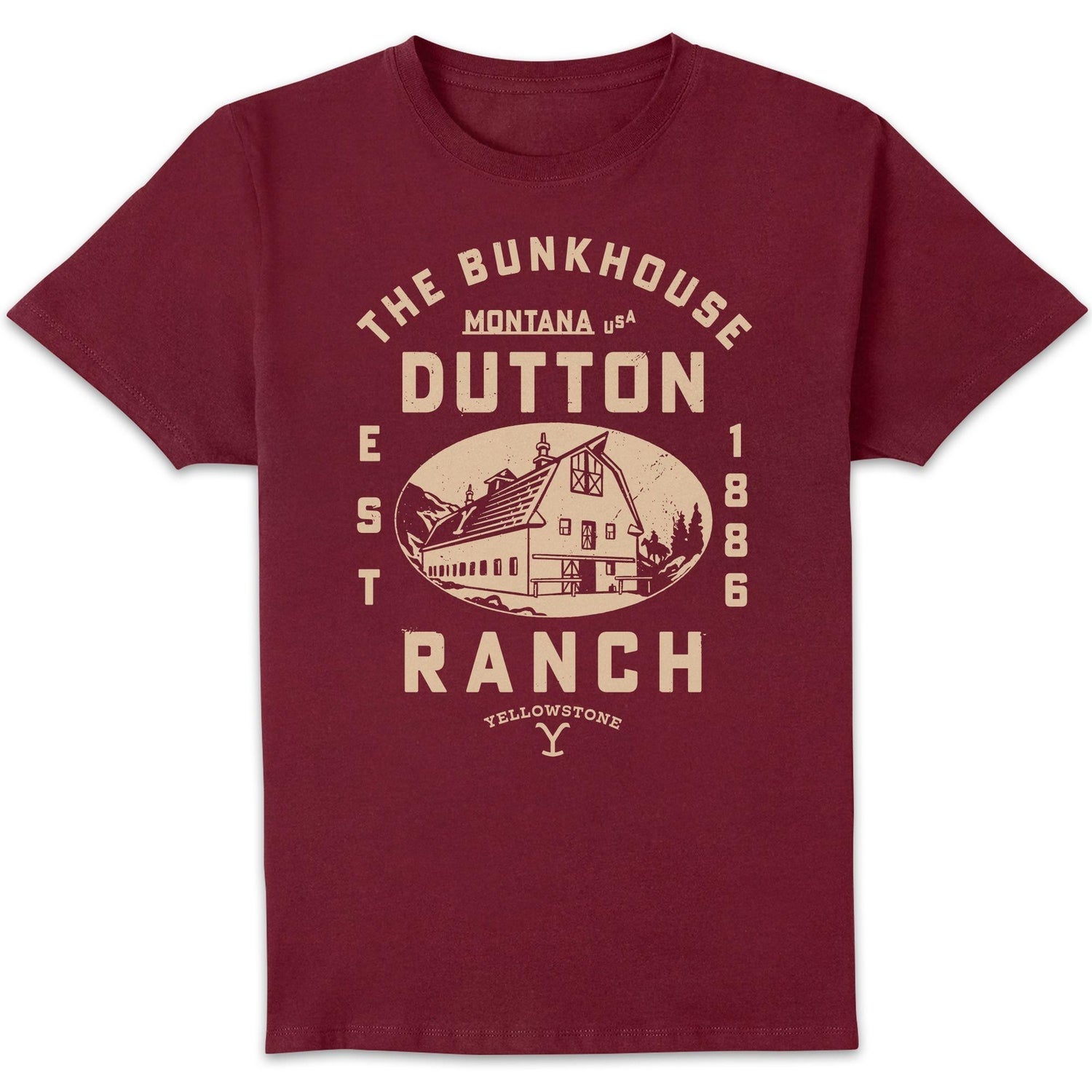 Yellowstone Dutton Ranch Woodcut Unisex T-Shirt - Burgundy Merchandise ...