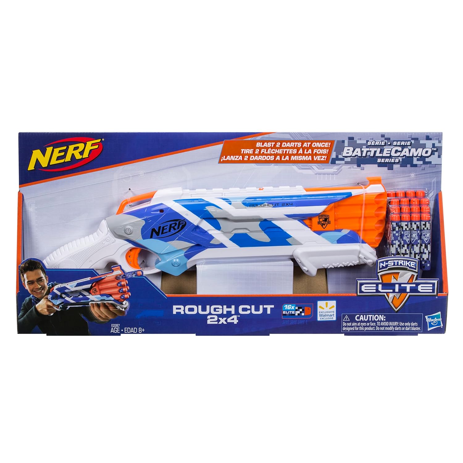 Nerf N-Strike Elite Rough Cut 2x4 BattleCamo Series Dart Blaster, 16 ...