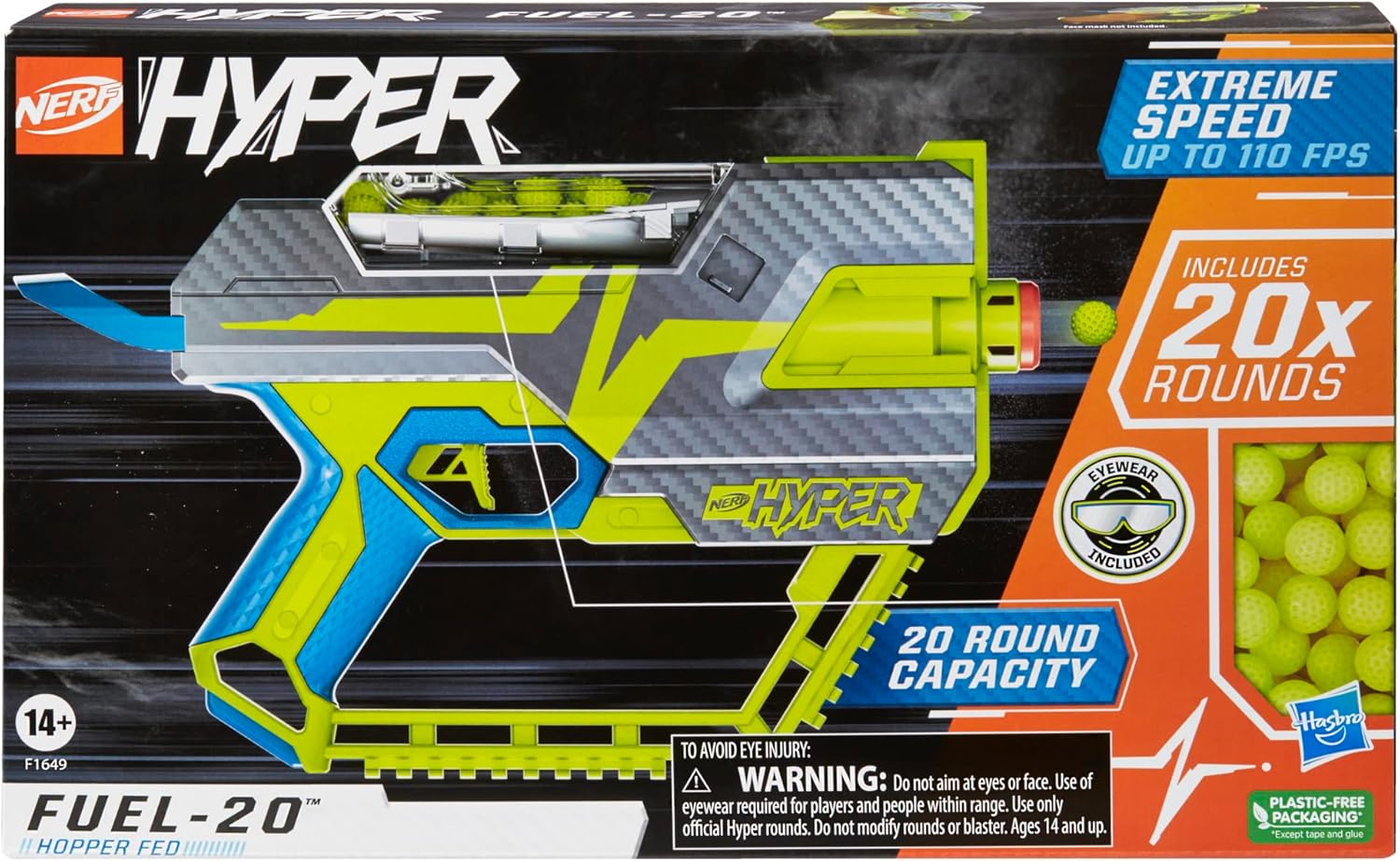 Nerf Hyper Fuel-20 Blaster, 20 Nerf Hyper Rounds, Up To 110 FPS ...