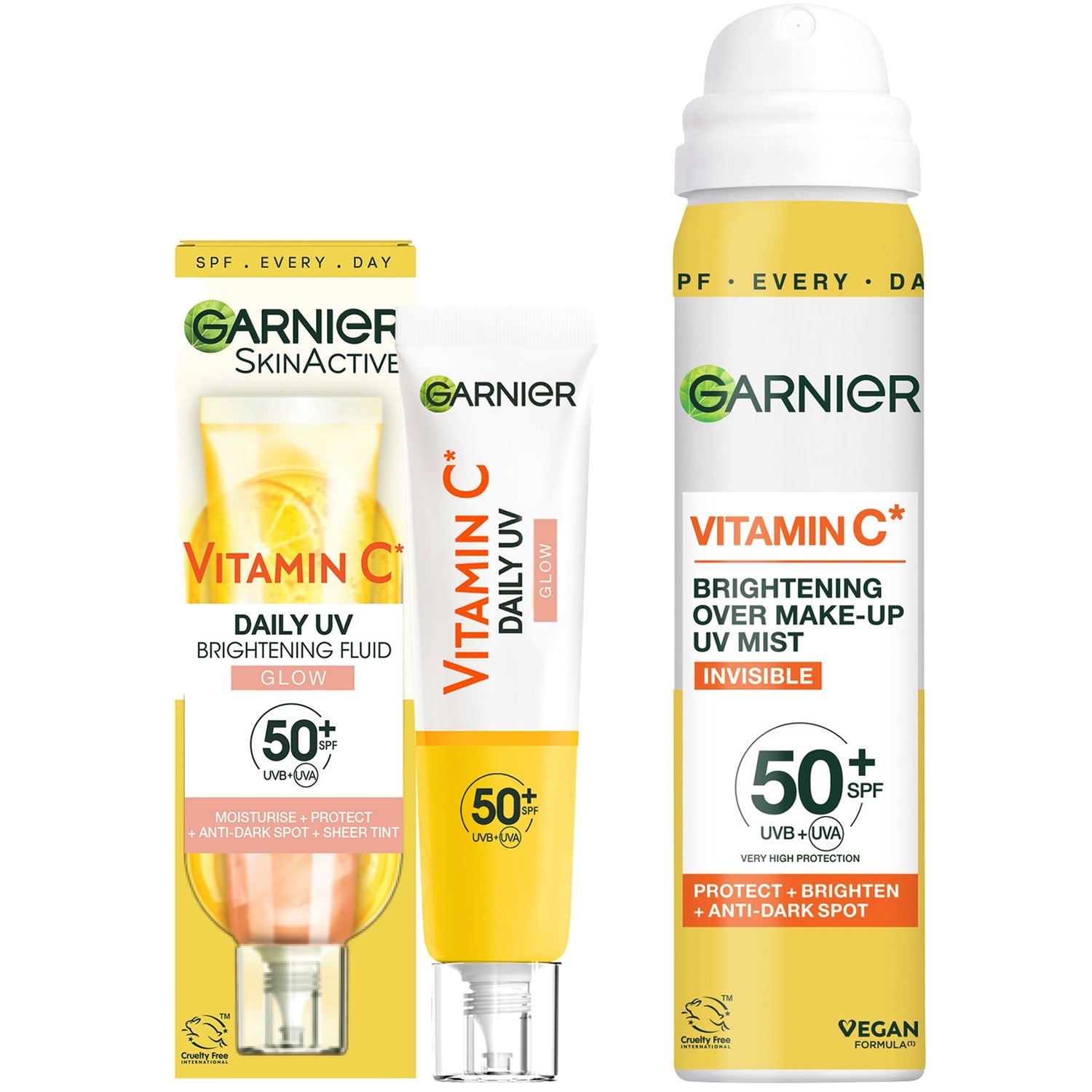 Garnier Vitamin C Brightening SPF50 Mist & Glow Fluid Sun Protection ...
