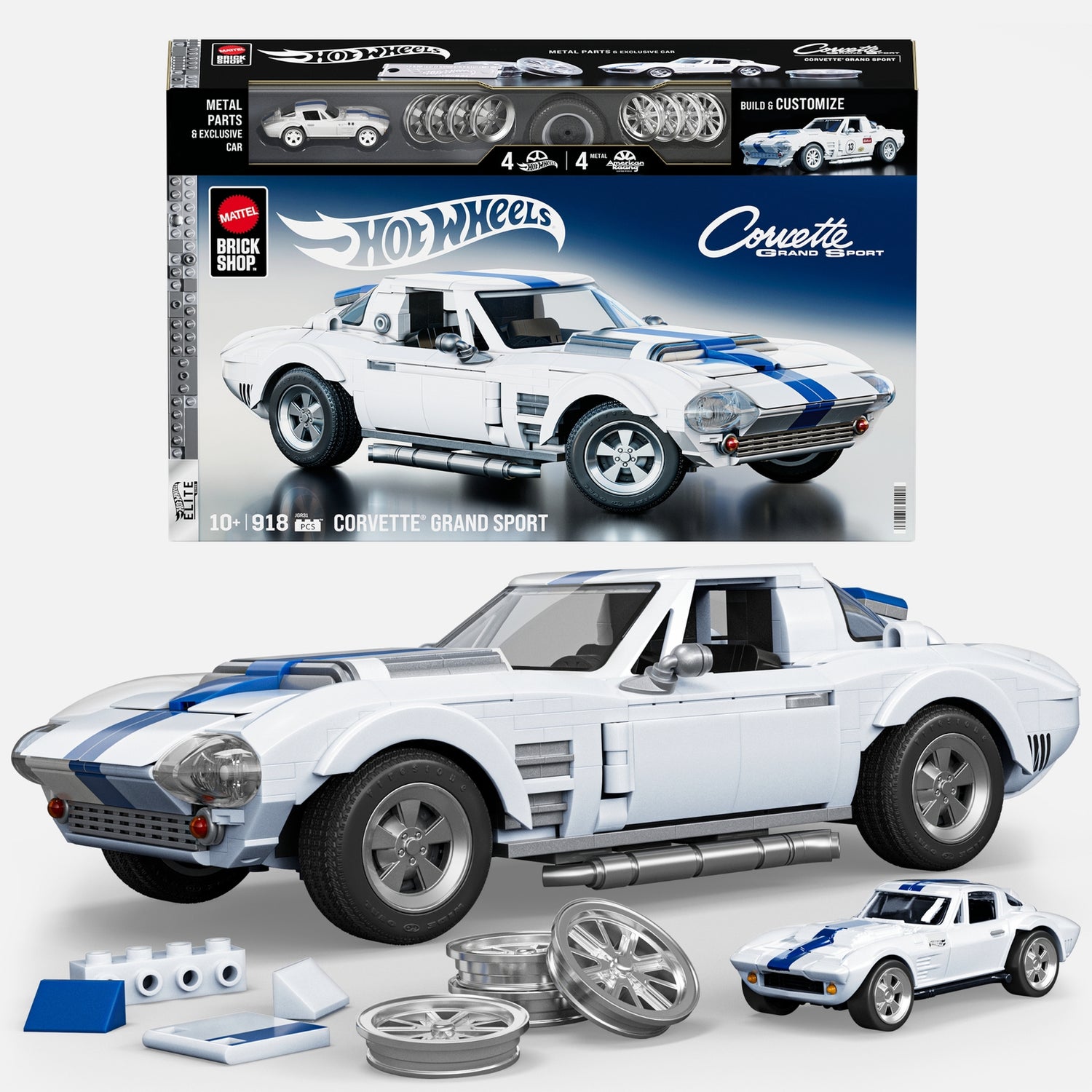 Mattel Brick Shop Hot Wheels Elite Corvette Grand Sport Building Set ...